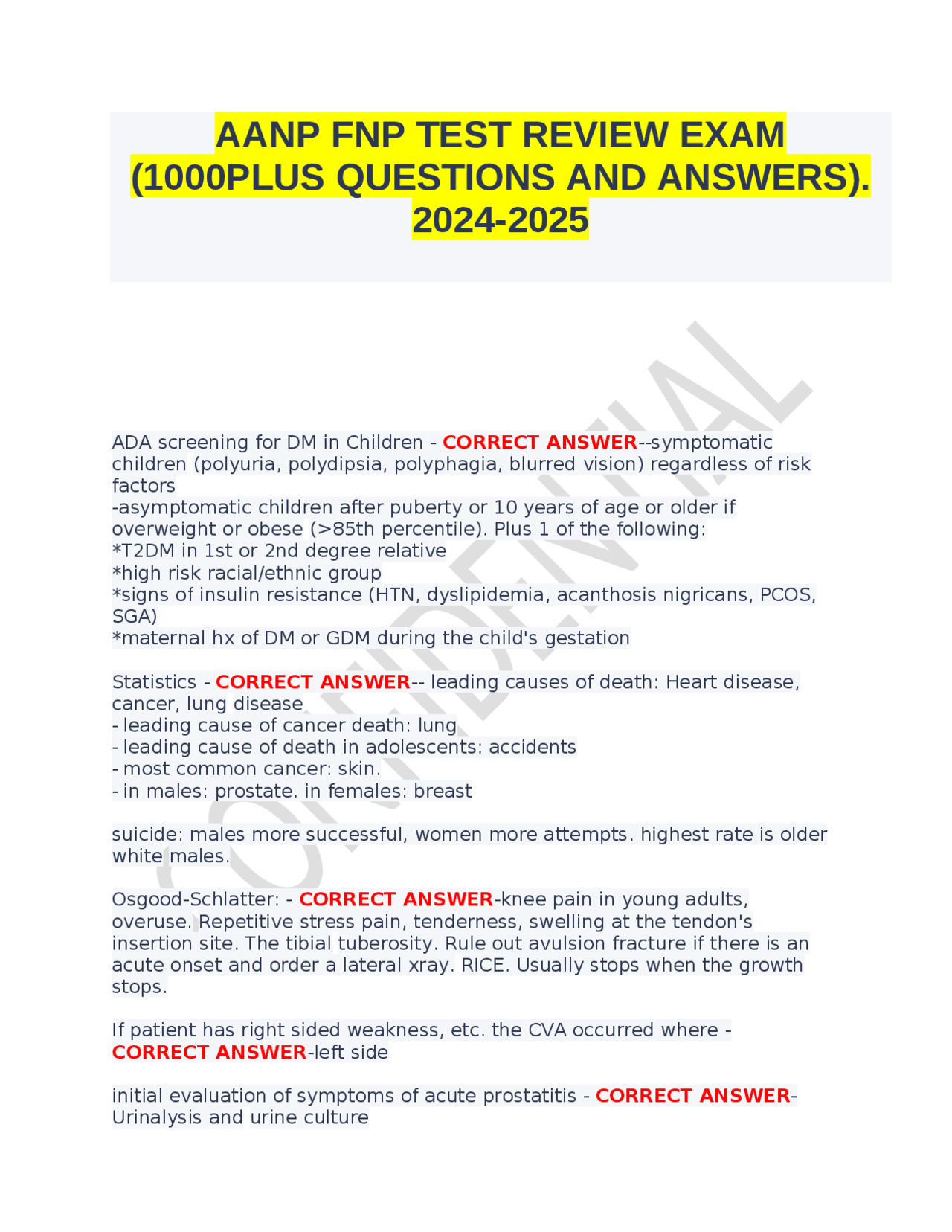 AANP FNP TEST REVIEW EXAM (1000PLUS QUESTIONS AND ANSWERS) | Exams ...
