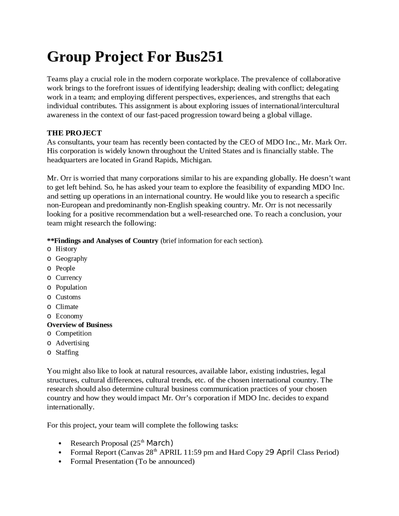 Group Project Proposal for International Expansion of MDO Inc ...