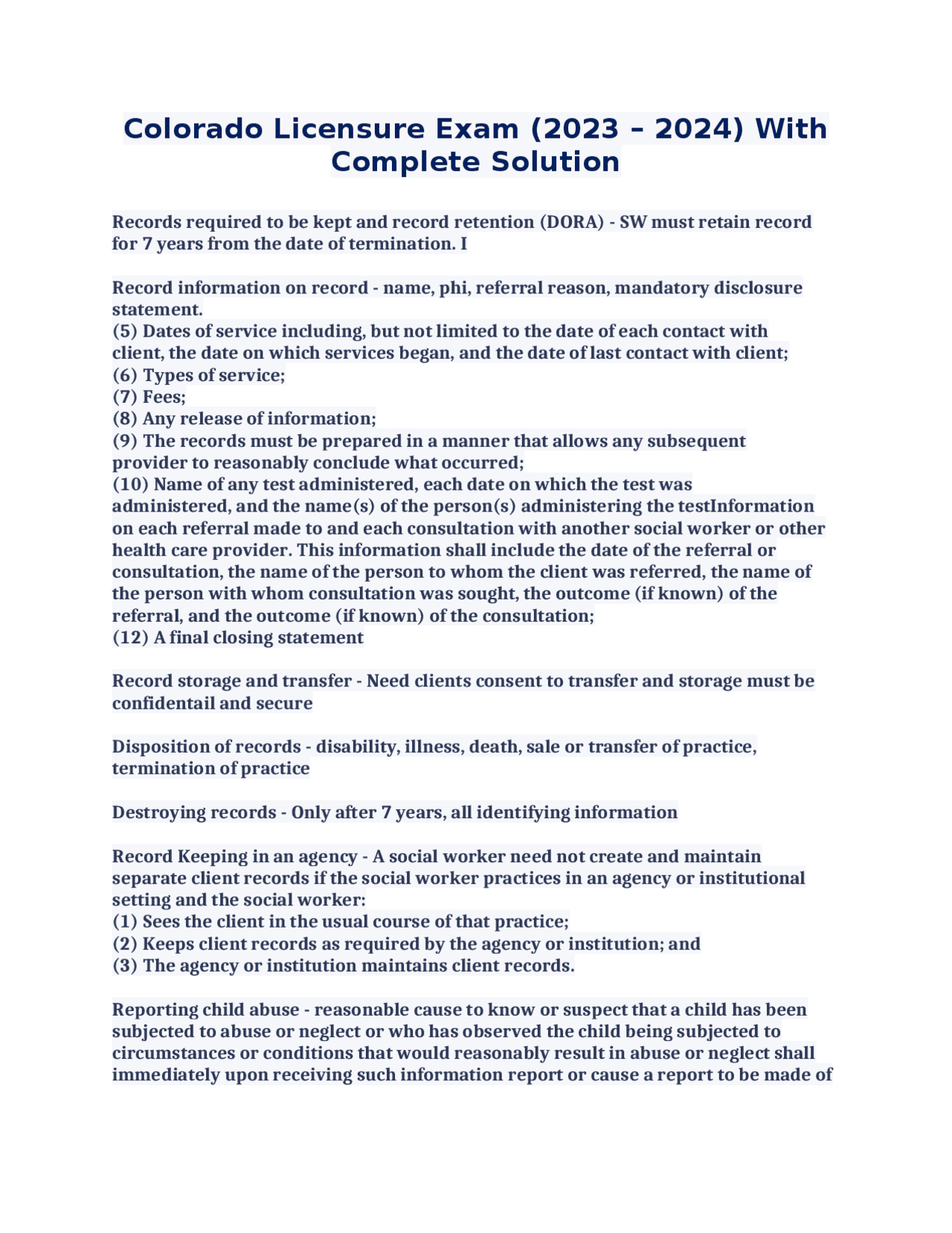 Colorado Licensure Exam (2023 – 2024) With Complete Solution | Exams ...