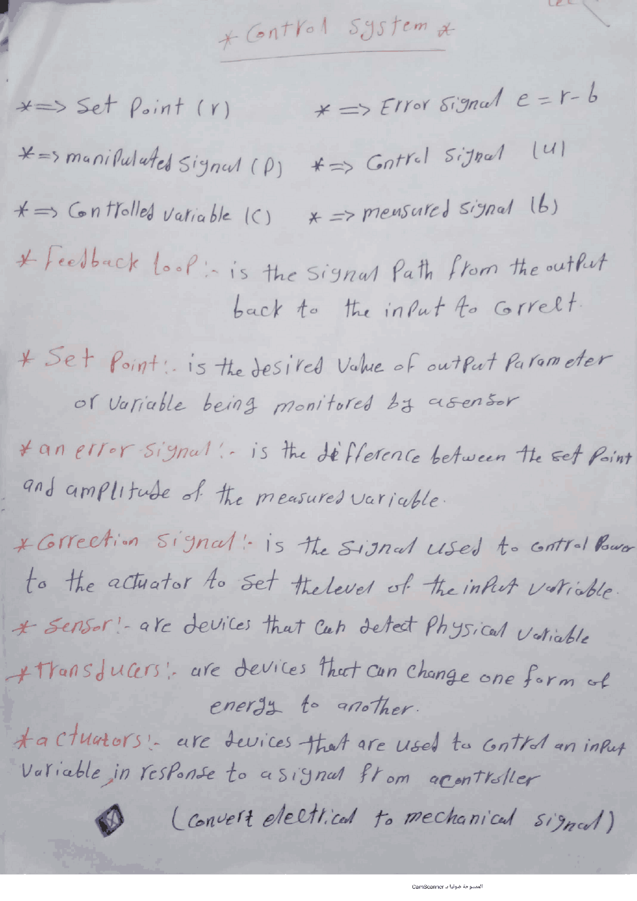 Summary of control process | Summaries Control Systems | Docsity