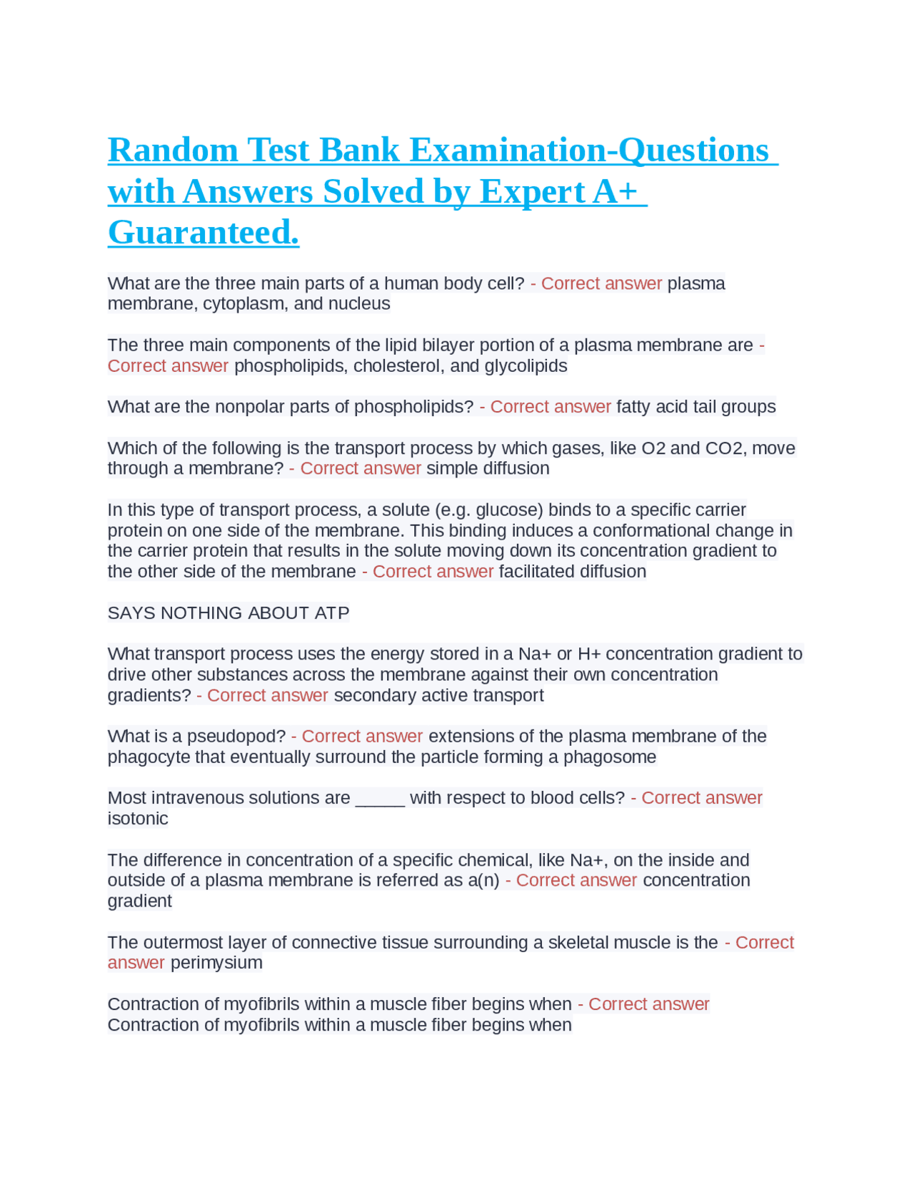 Random Test Bank Examination-Questions with Answers Solved by Expert A+ ...