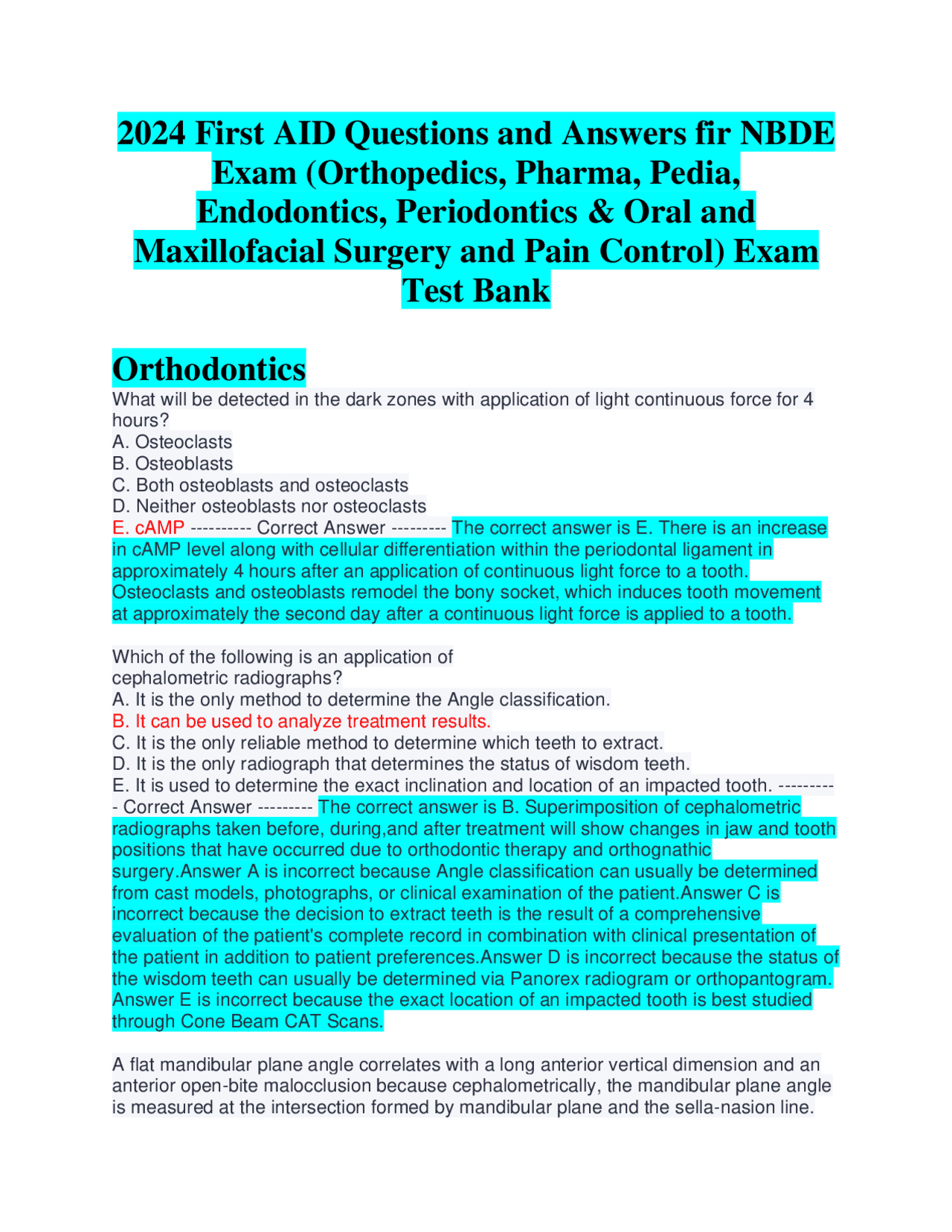 2024 First AID Questions and Answers fir NBDE Exam (Orthopedics, Pharma ...