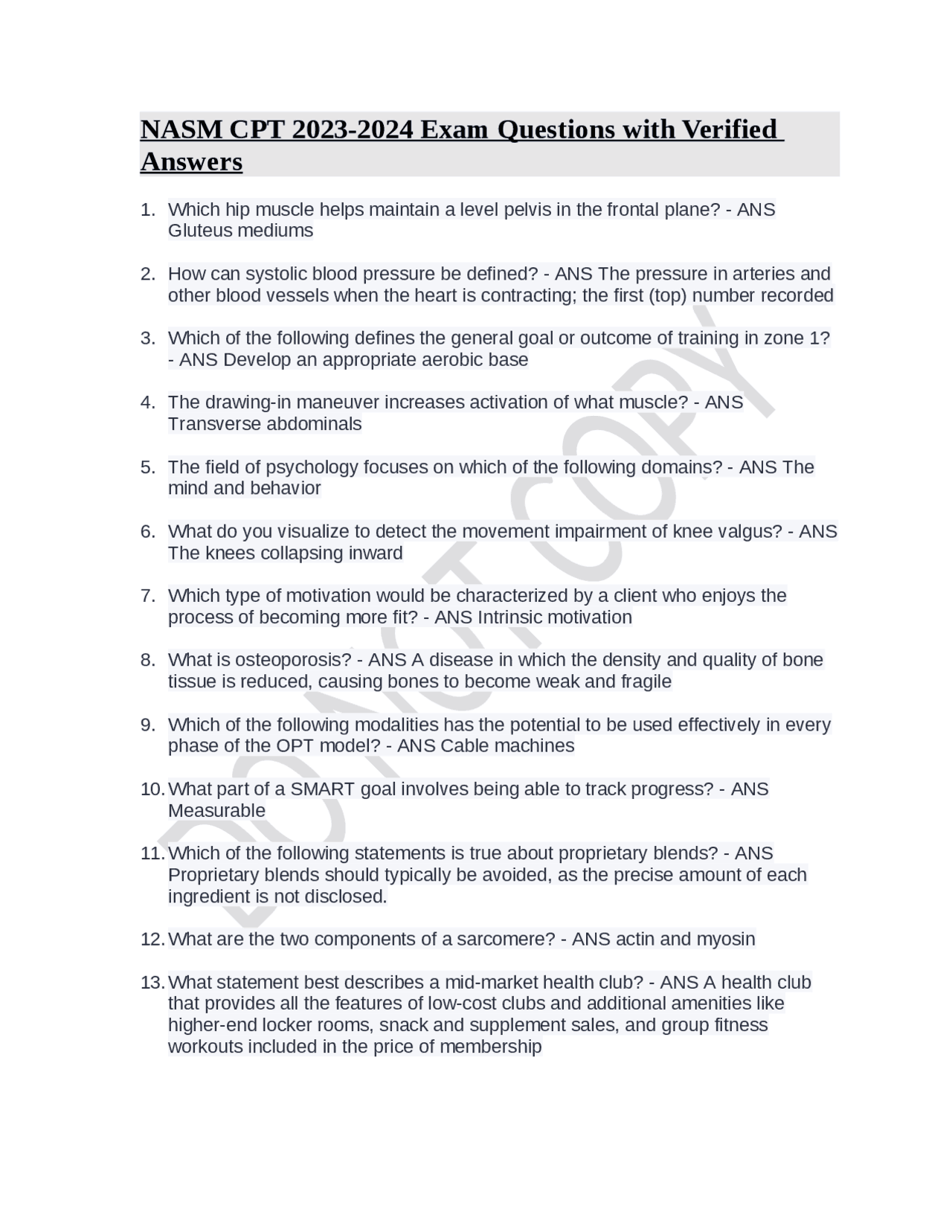 NASM CPT 2023-2024 Exam Questions with Verified Answers | Exams Public ...