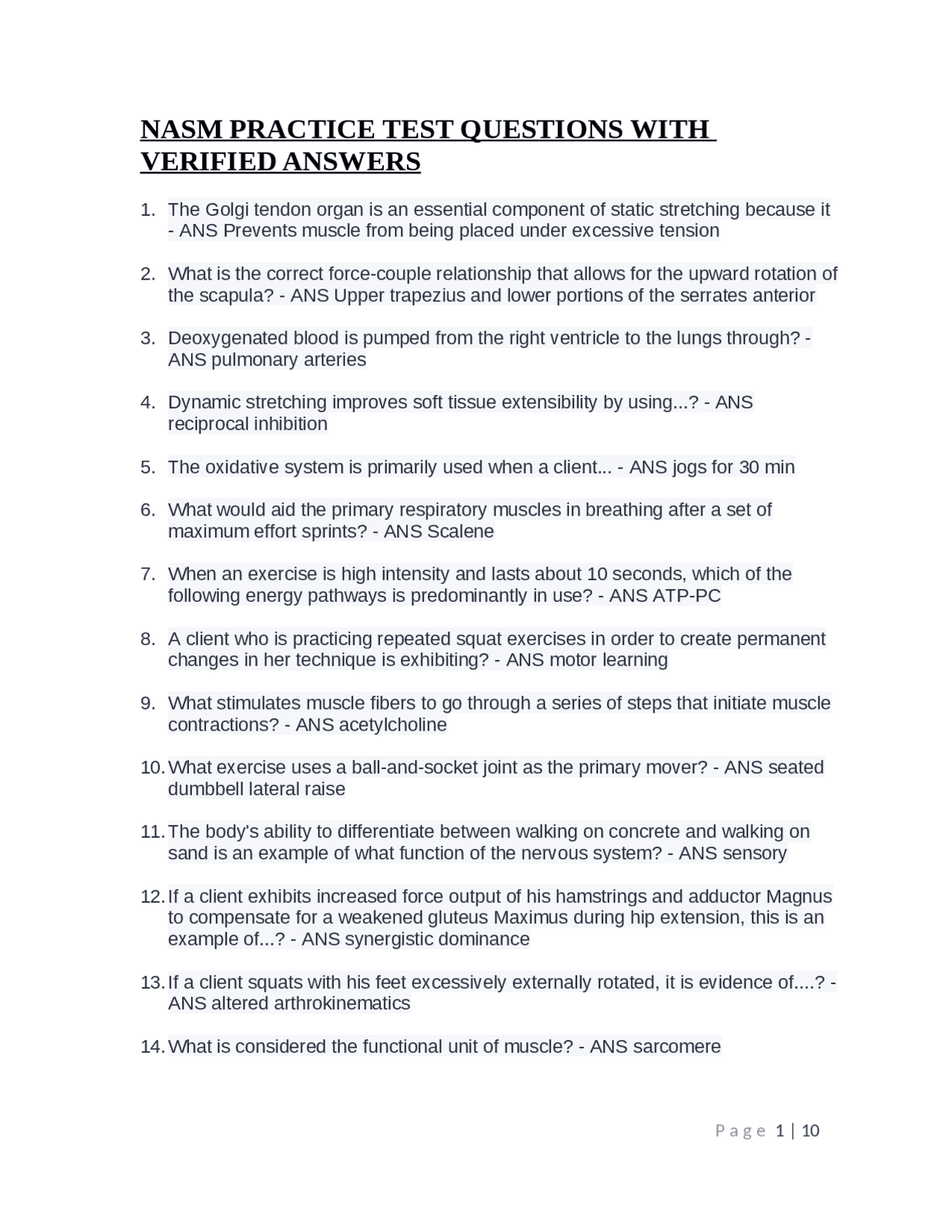 NASM PRACTICE TEST QUESTIONS WITH VERIFIED ANSWERS | Exams Laboratory ...
