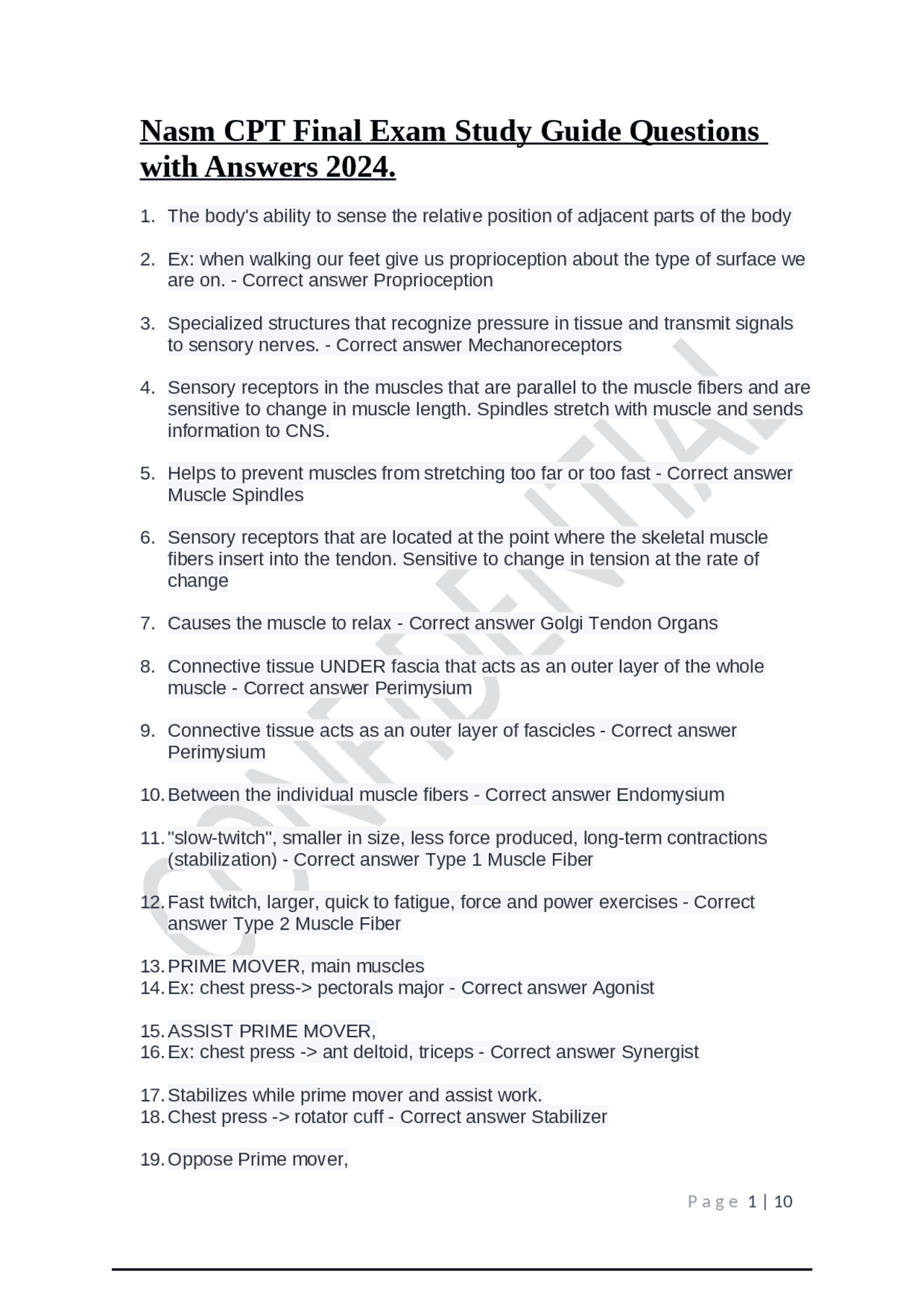 Nasm CPT Final Exam Study Guide Questions with Answers 2024. | Exams ...