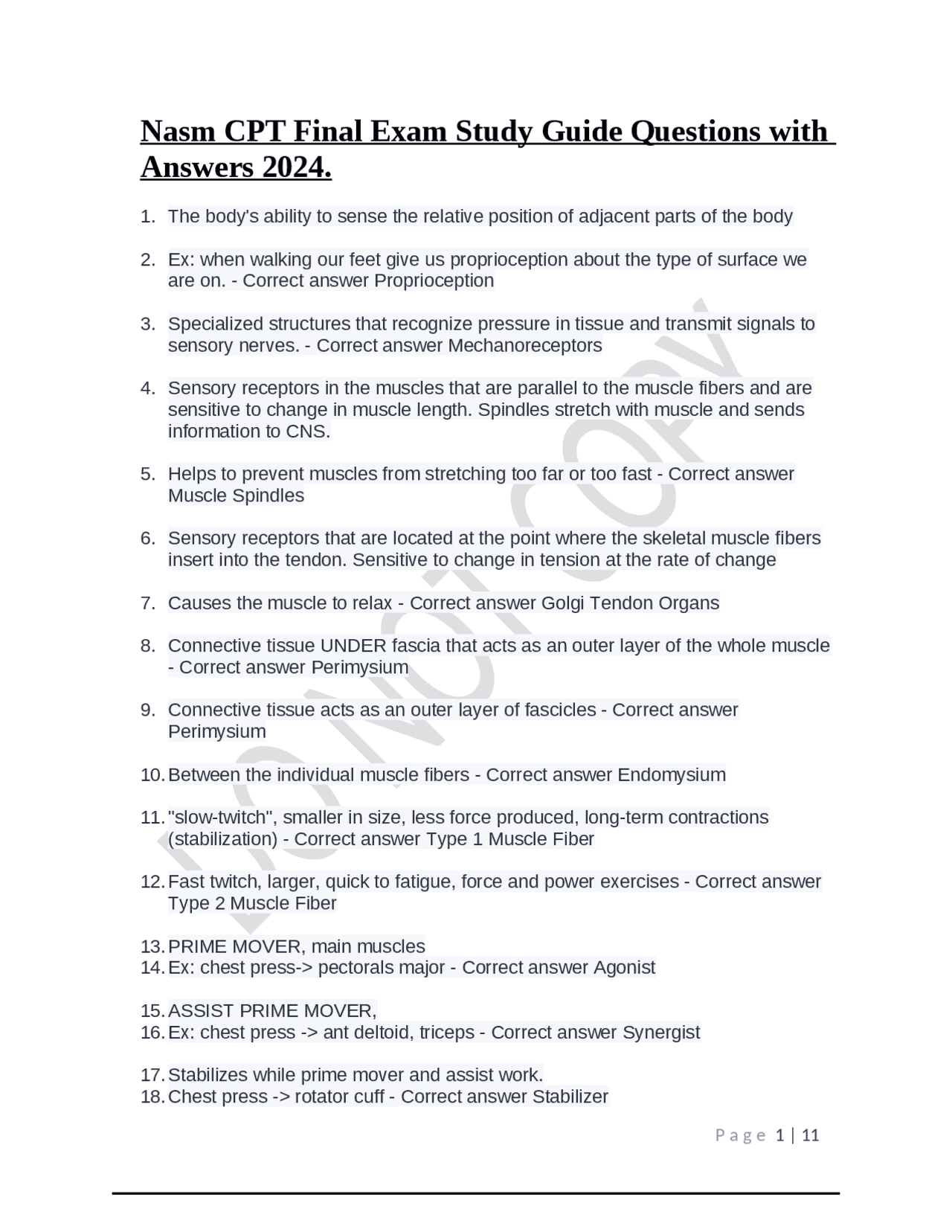 NASM CPT Final Exam Study Guide: Answers and Questions for Muscle ...