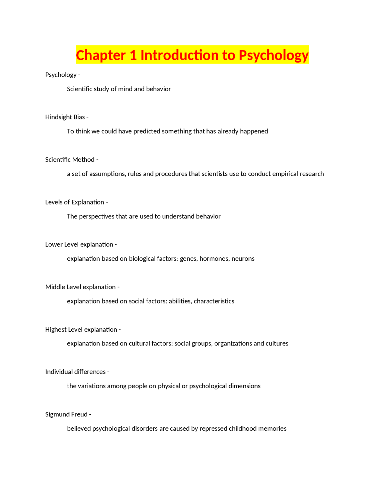 Introduction to Psychology: Key Concepts and Theories | Exams ...