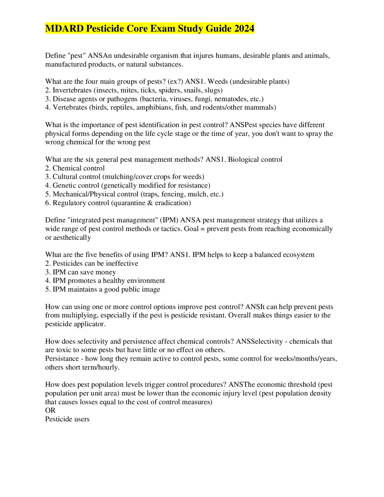 2024 MDARD Pesticide Exam Guide: Pests & Integrated Pest Management ...