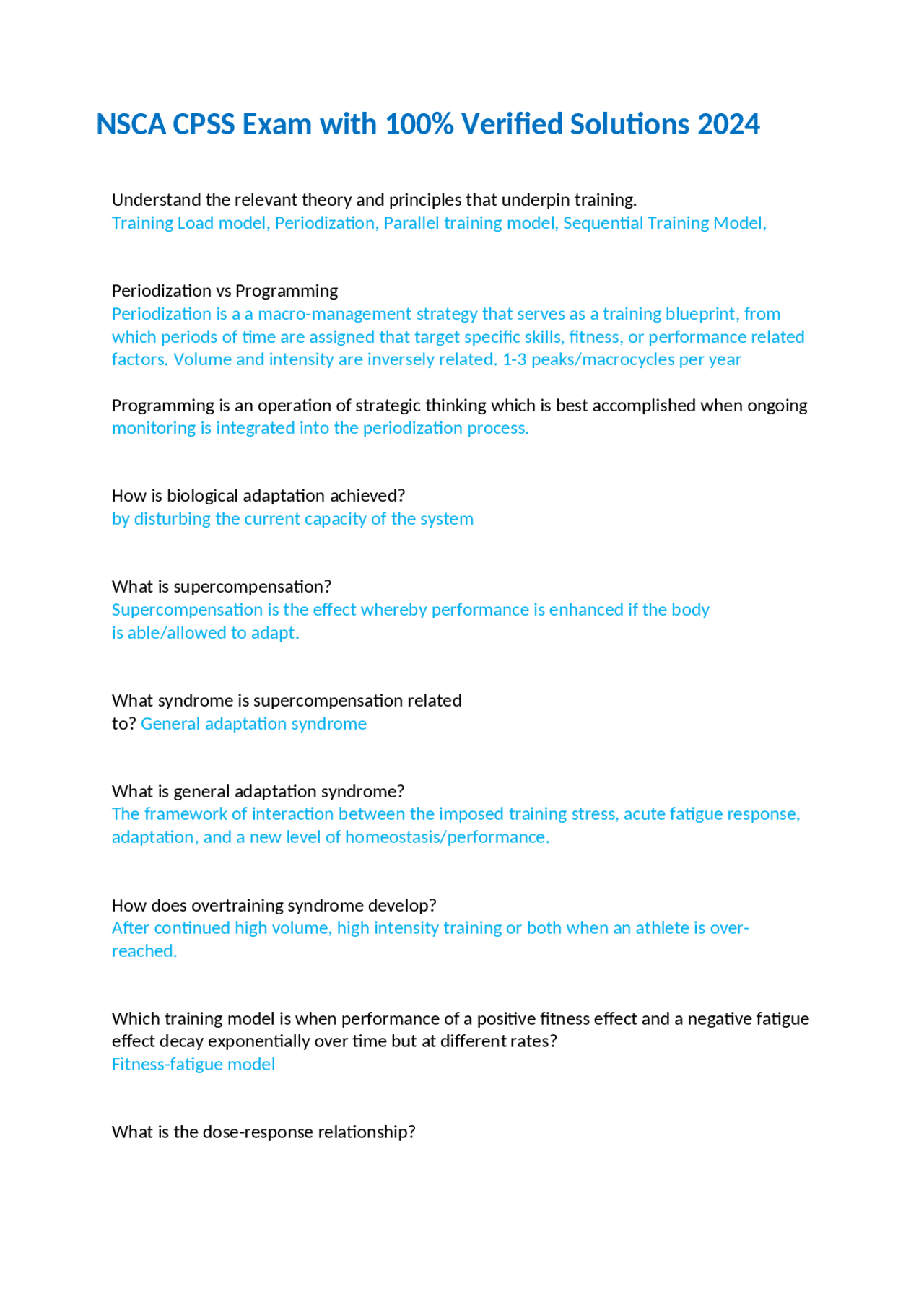 NSCA CPSS Exam with 100% Verified Solutions 2024 | Exams Nursing | Docsity