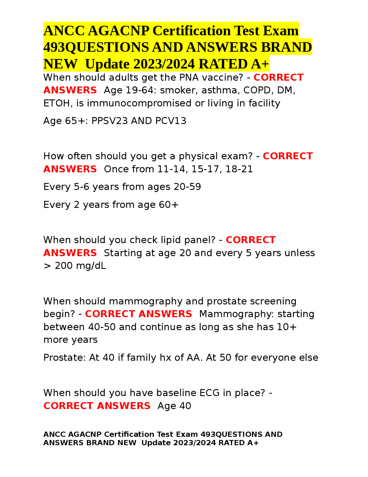 ANCC AGACNP Certification Exam Questions and Answers (2023/2024 ...