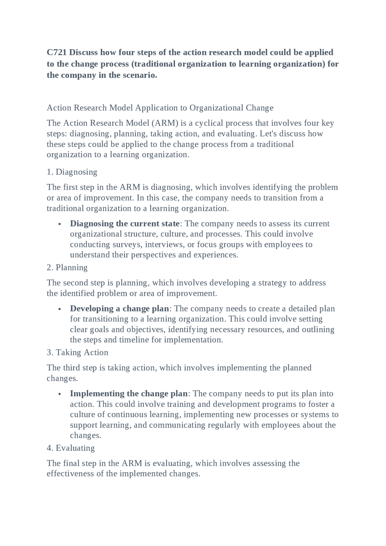 Action Research Model for Organizational Change: Transitioning to a ...