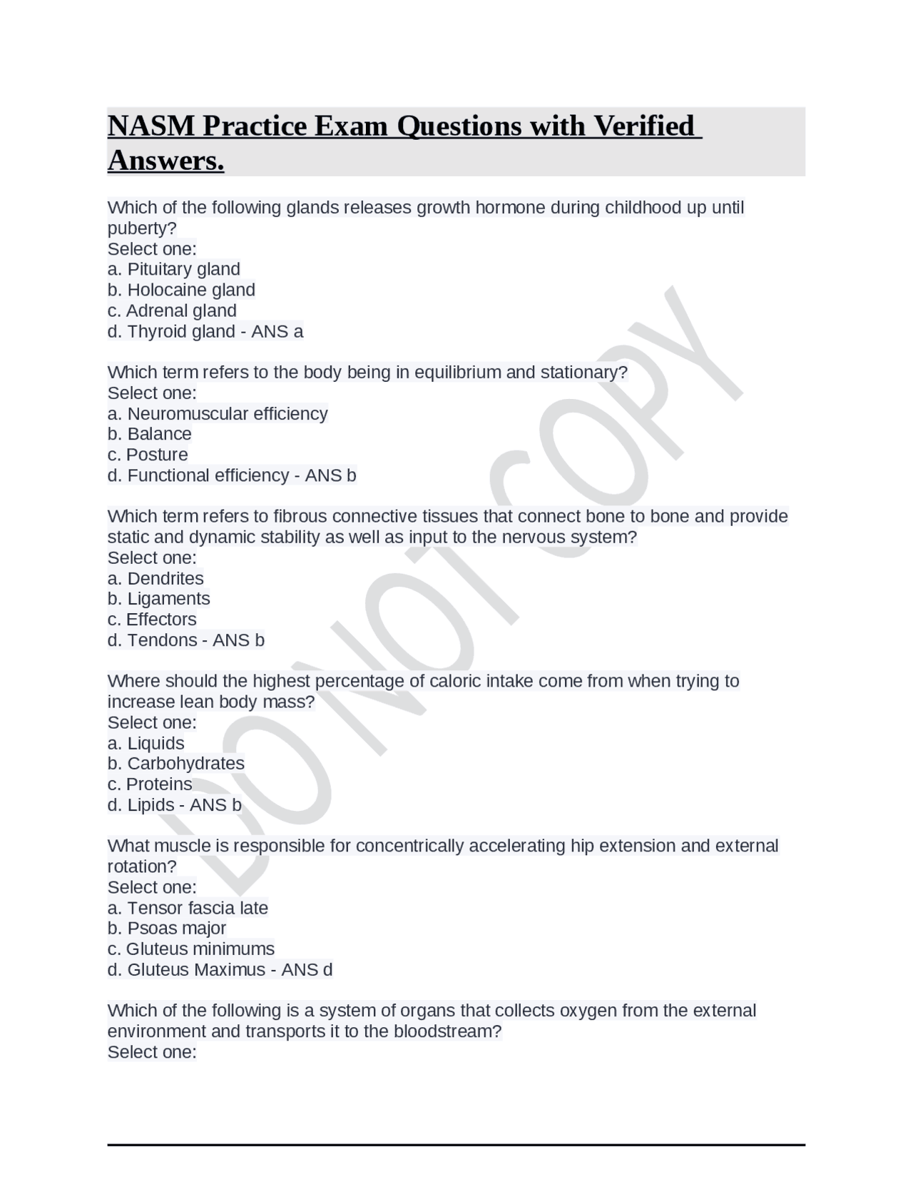NASM Practice Exam Questions with Verified Answers. | Exams Laboratory ...
