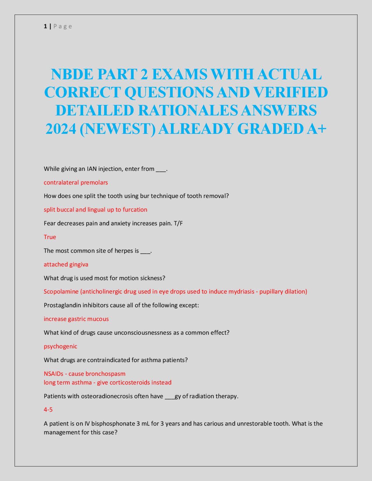NBDE PART 2 EXAMS WITH ACTUAL CORRECT QUESTIONS AND VERIFIED DETAILED ...