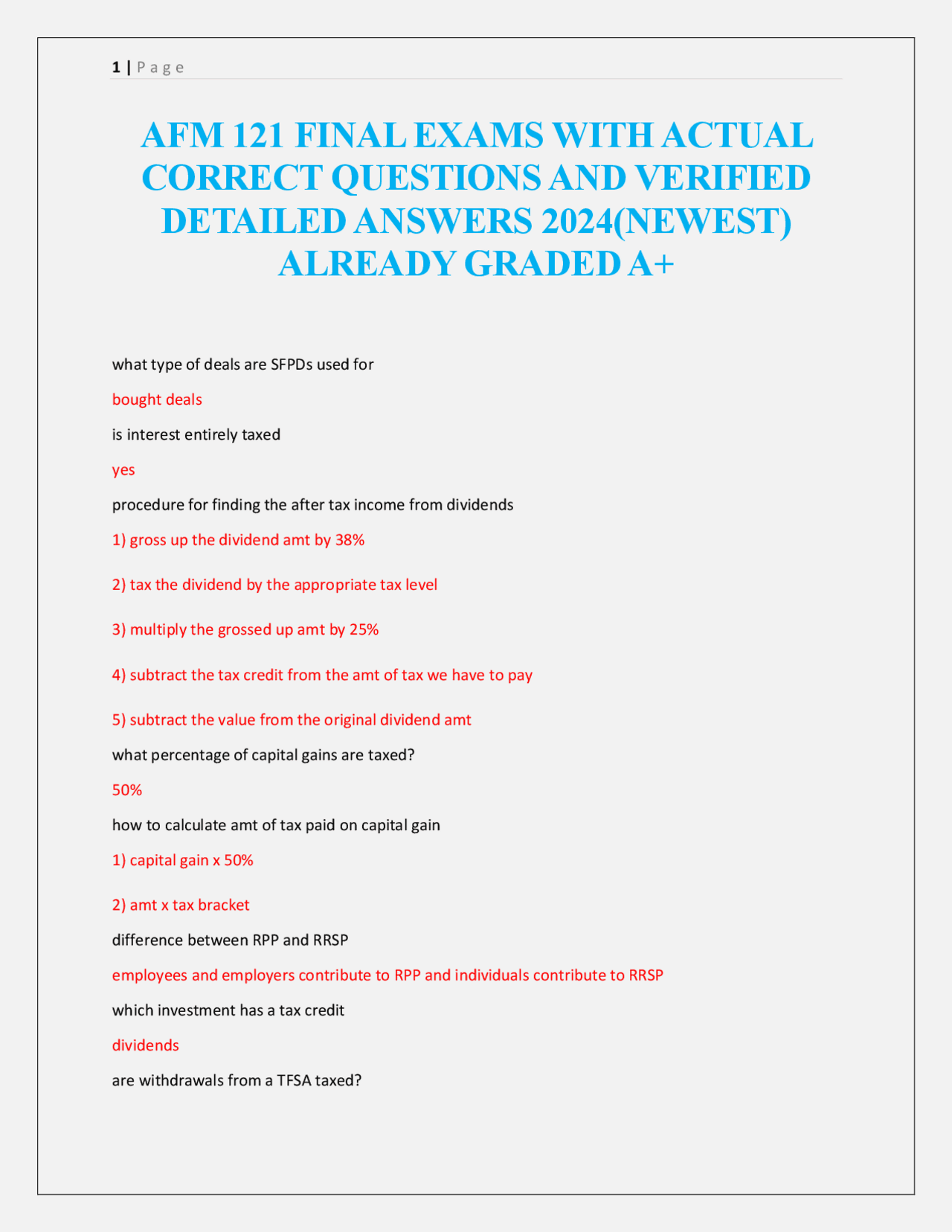 AFM 121 FINAL EXAMS WITH ACTUAL CORRECT QUESTIONS AND VERIFIED DETAILED ...