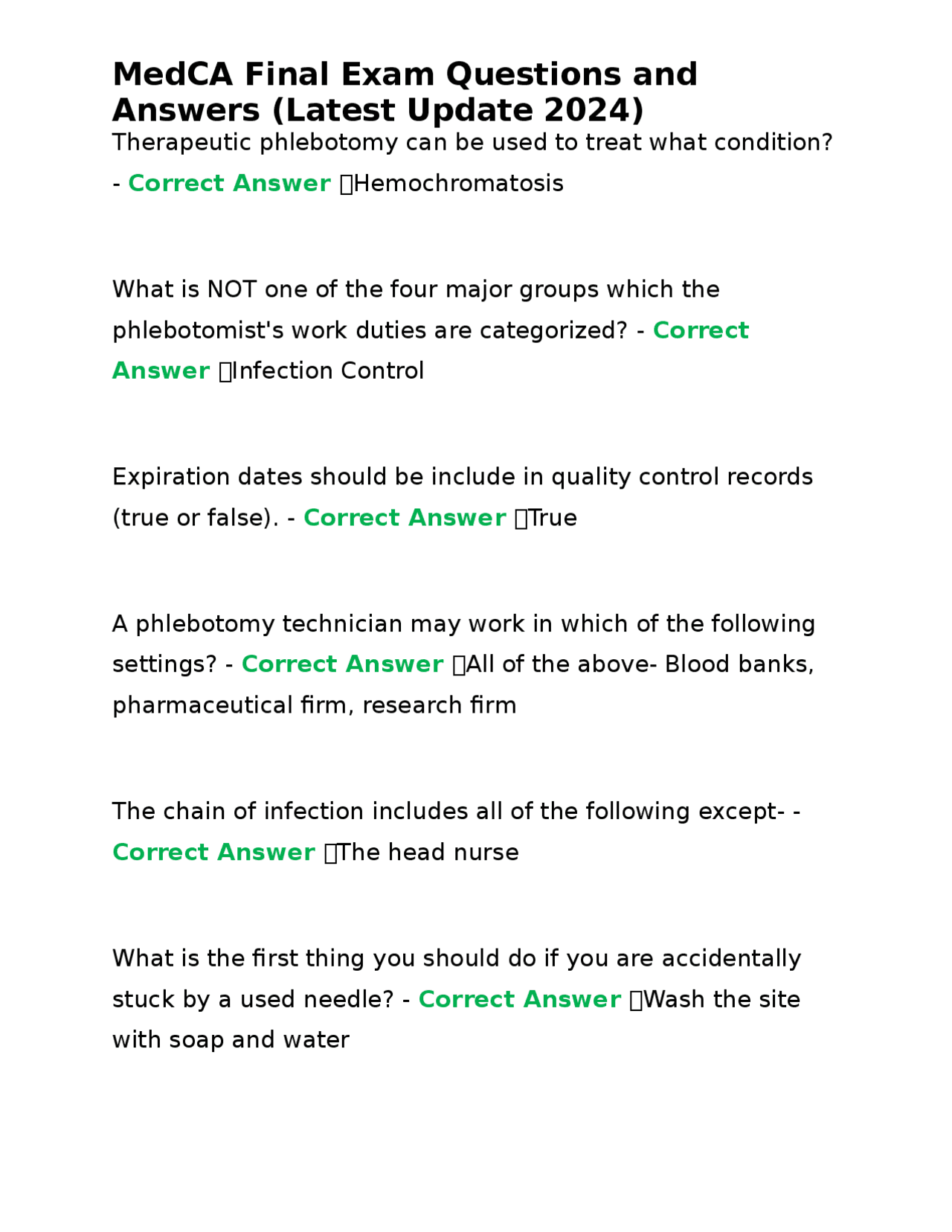 MedCA Final Exam Questions and Answers (Latest Update 2024) | Exams ...