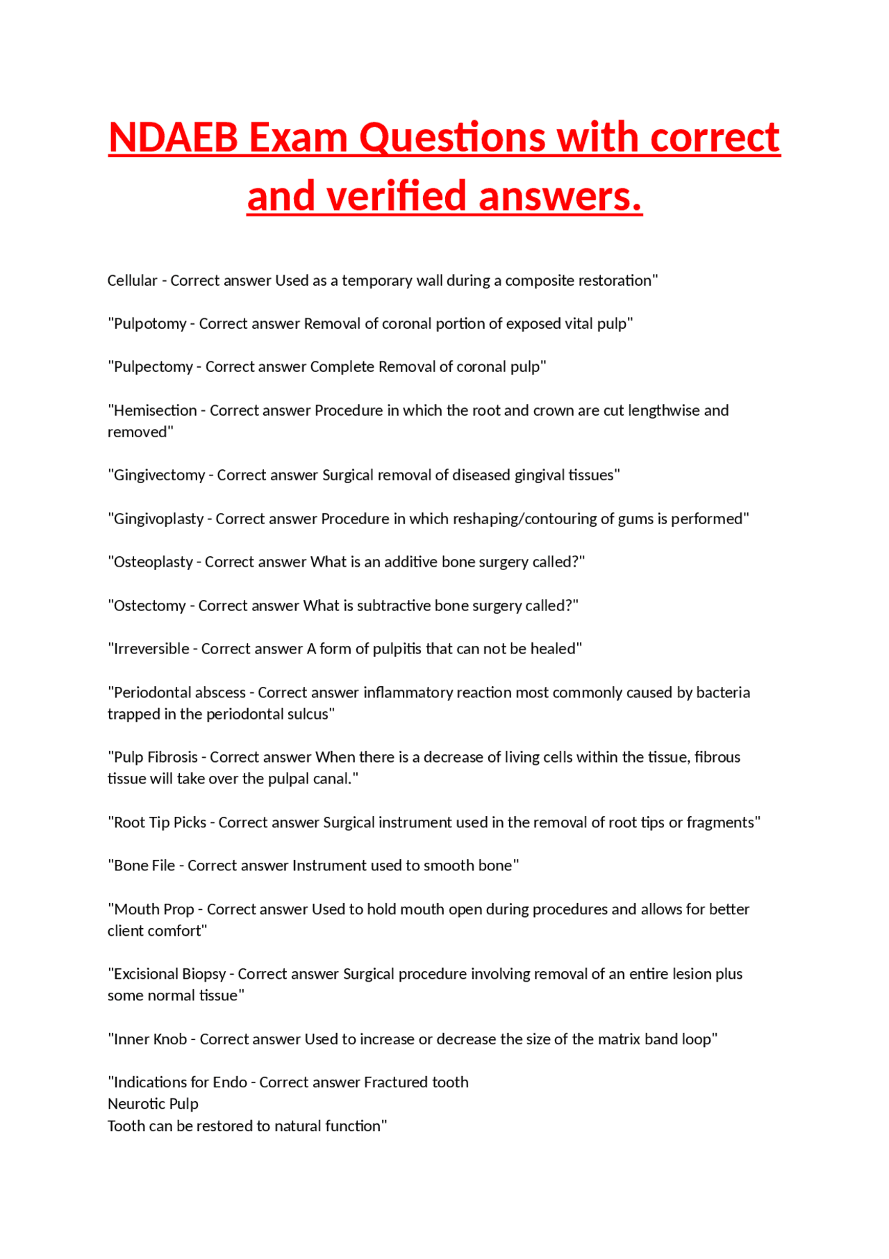 Ndaeb Exam Questions With Correct And Verified Answers Exams Nursing Docsity