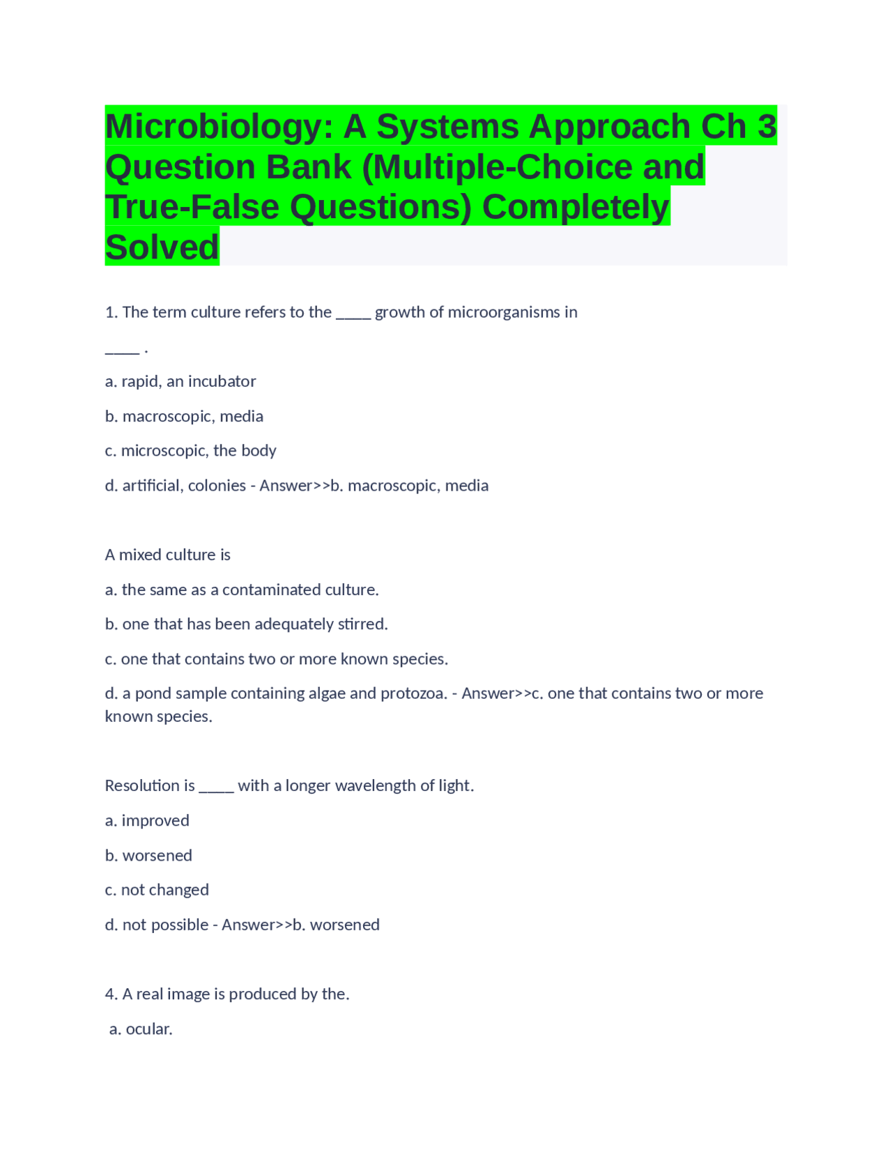 Microbiology: A Systems Approach Ch 3 Question Bank (Multiple-Choice ...