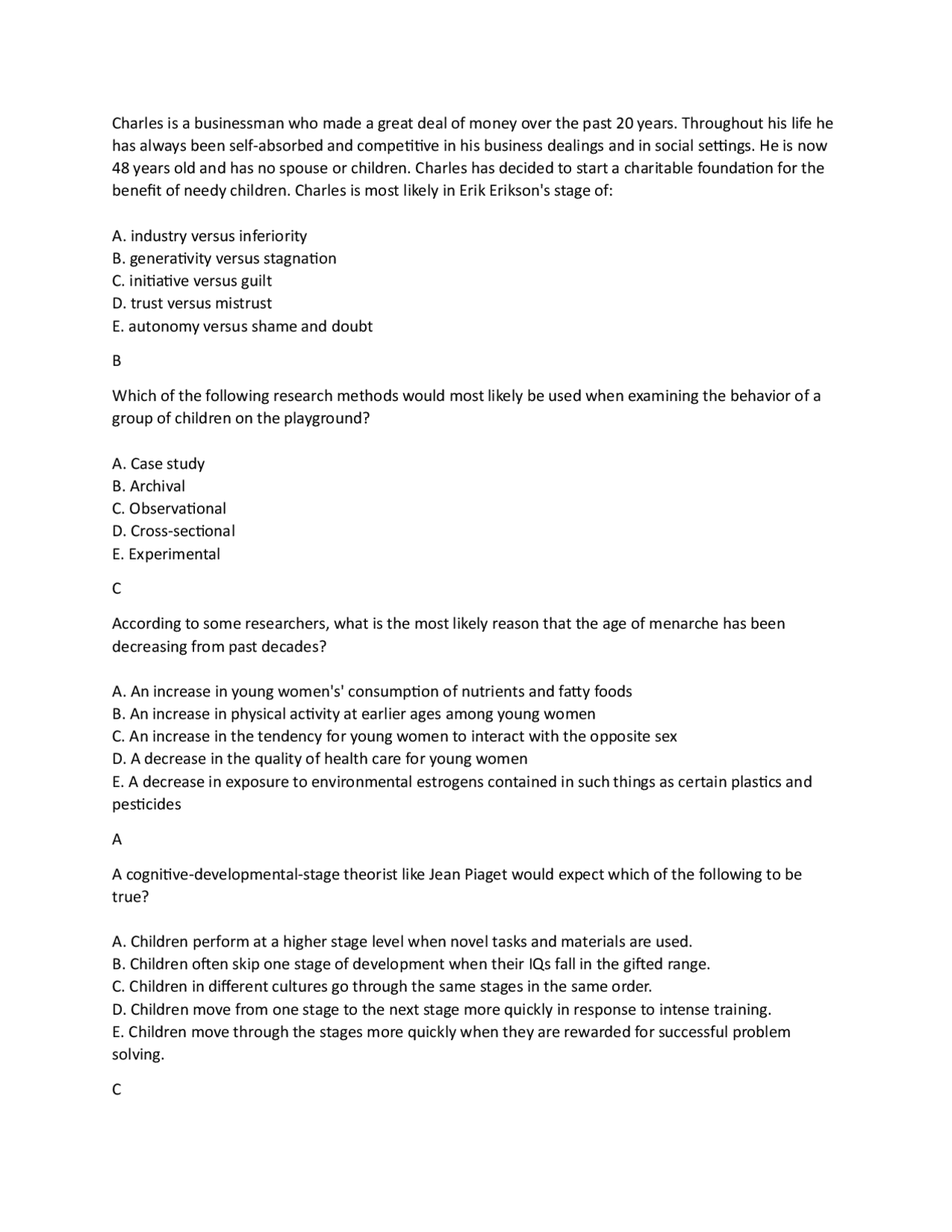 Human Growth and Development Clep Practice Test Questions.pdf | Exams ...