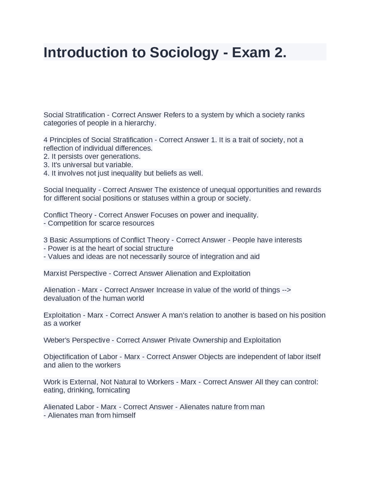 Exam Questions on Social Stratification and Sociological Theories ...