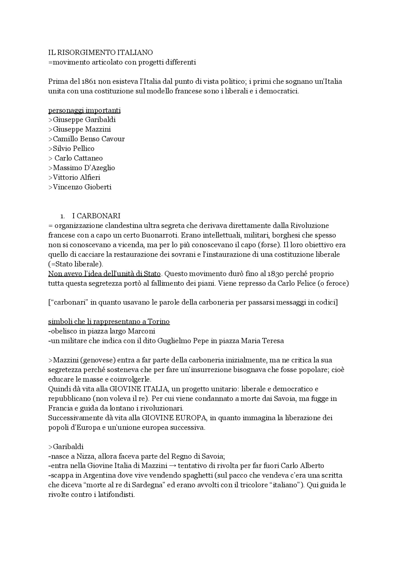 Il Risorgimento italiano e le XIXème siècle en France | Appunti di Storia | Docsity