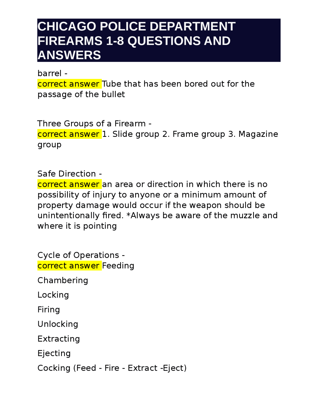 Chicago Police Department Firearms 1-8 Questions and Answers | Exams ...