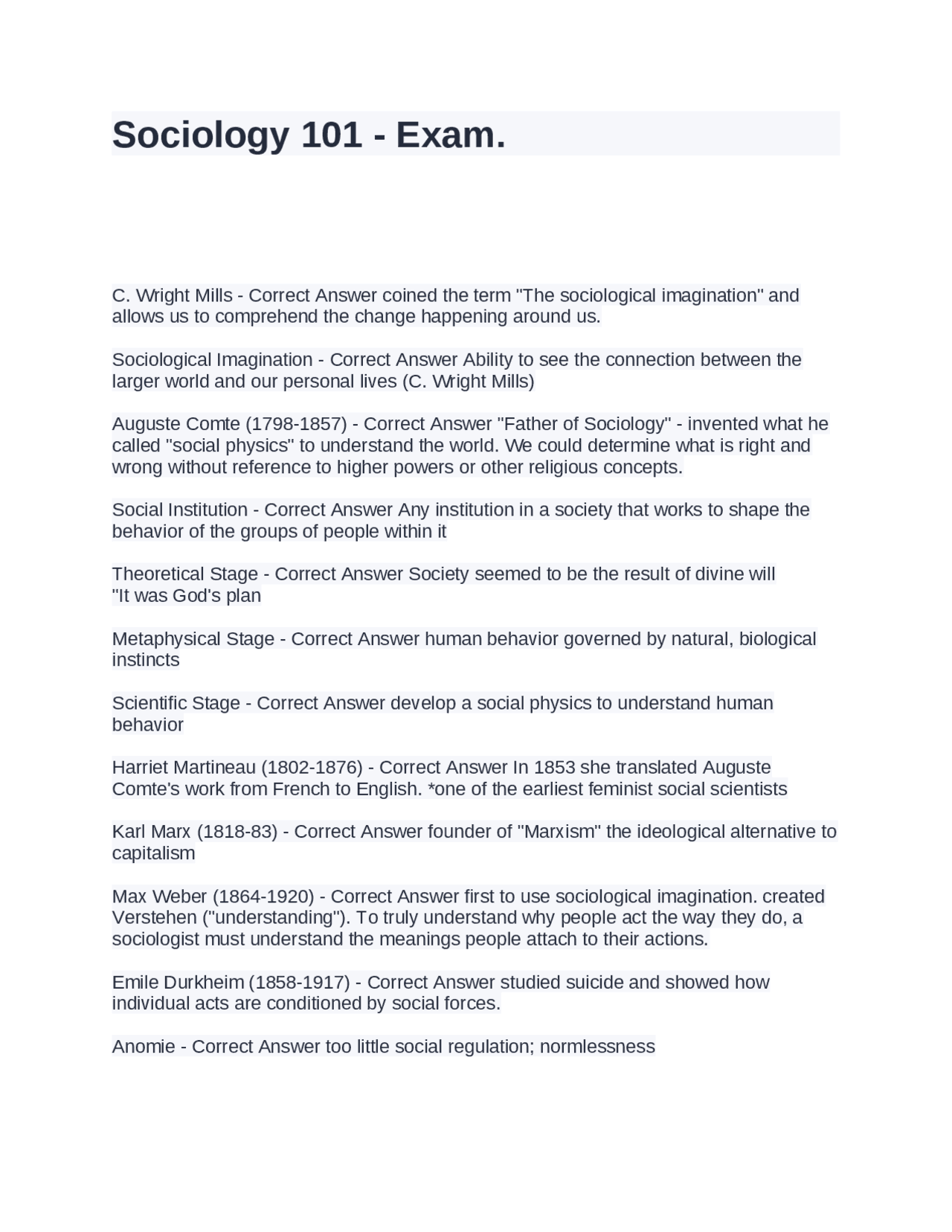 Sociology Basics: Key Concepts and Thinkers | Exams Sociology | Docsity