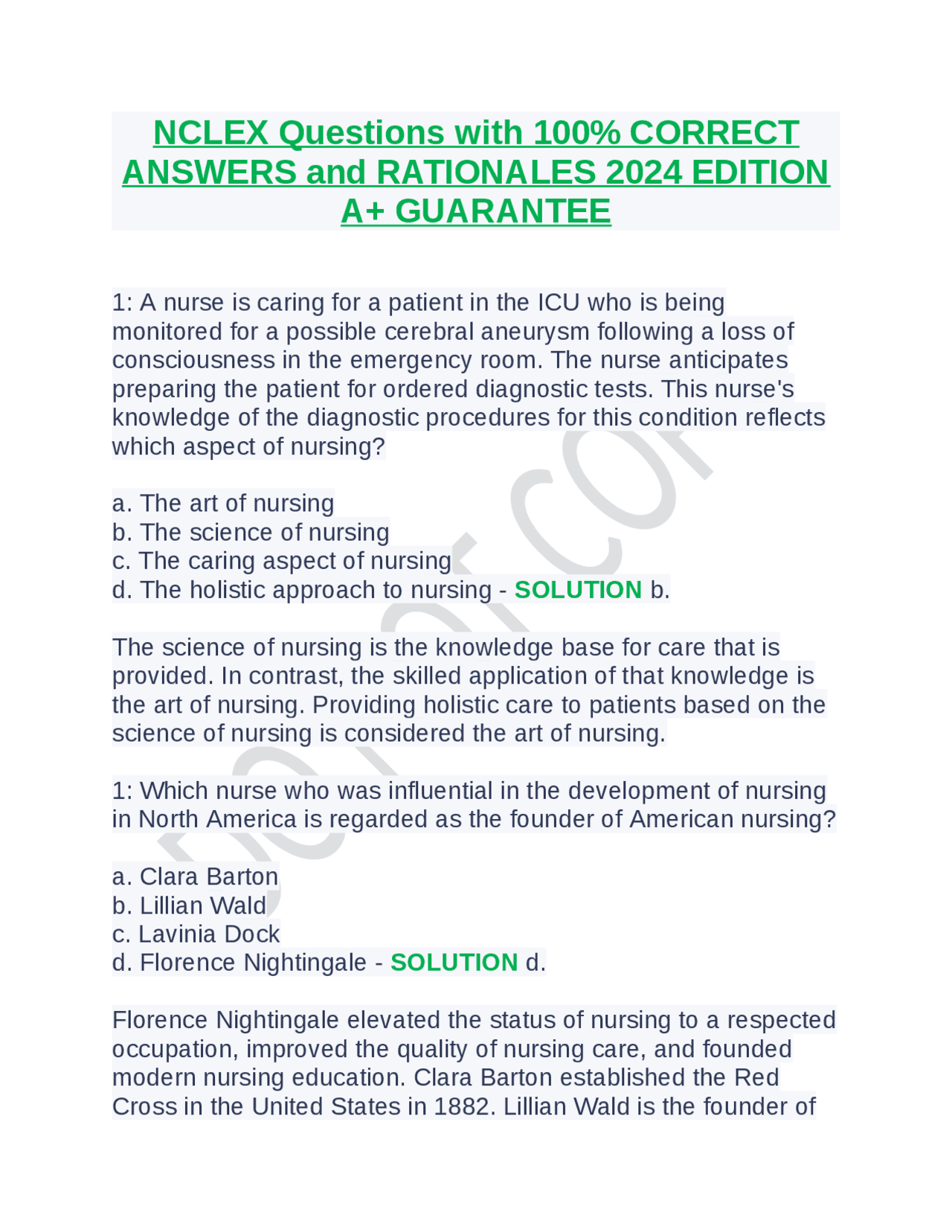 NCLEX Questions with 100% CORRECT ANSWERS and RATIONALES 2024 EDITION ...