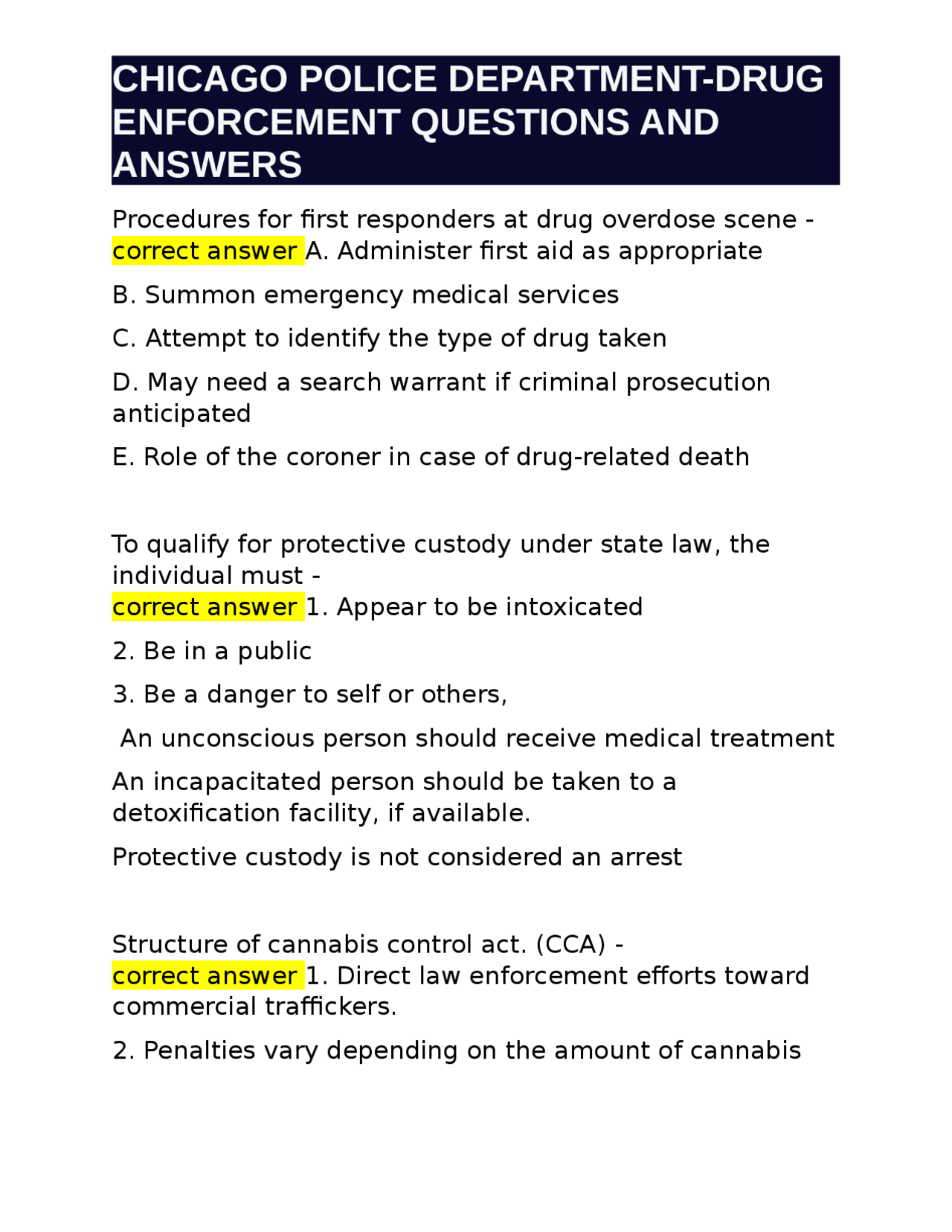 Chicago Police Department Drug Enforcement: Questions and Answers on ...