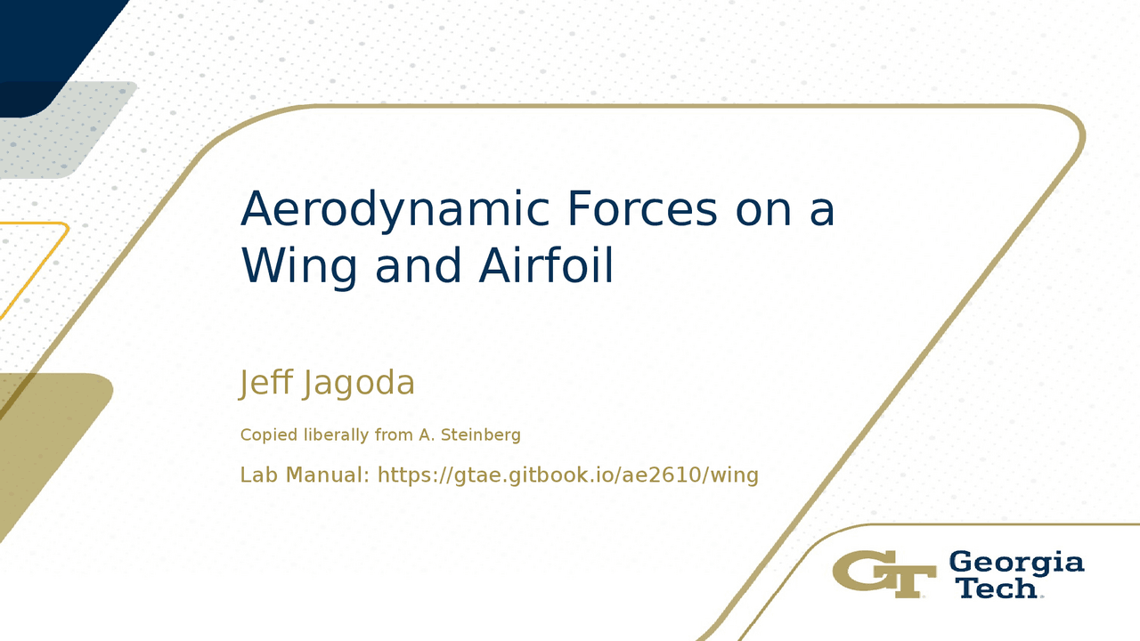 Aerodynamic Forces on a Wing and Airfoil Lab Manual | Exercises ...