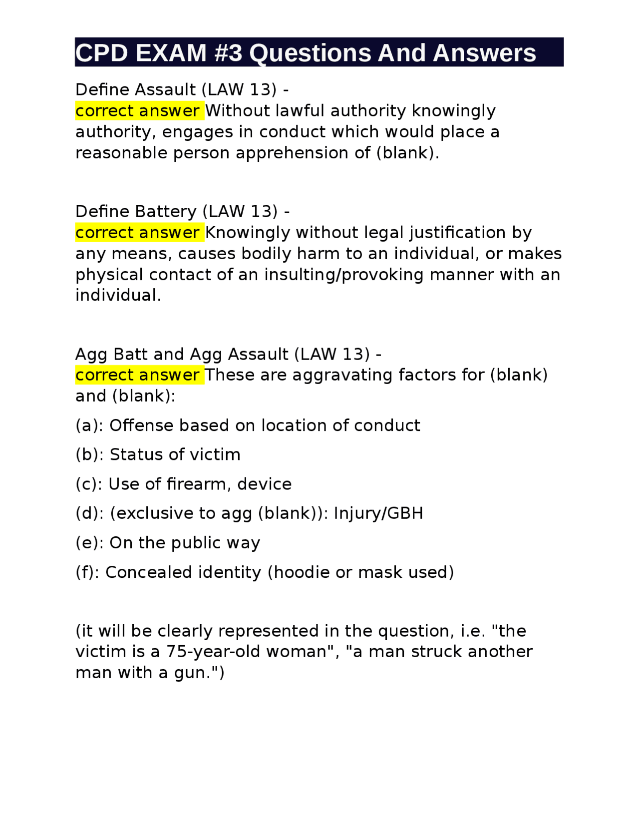 CPD Exam #3: Questions and Answers on Illinois Criminal Law | Exams Law ...