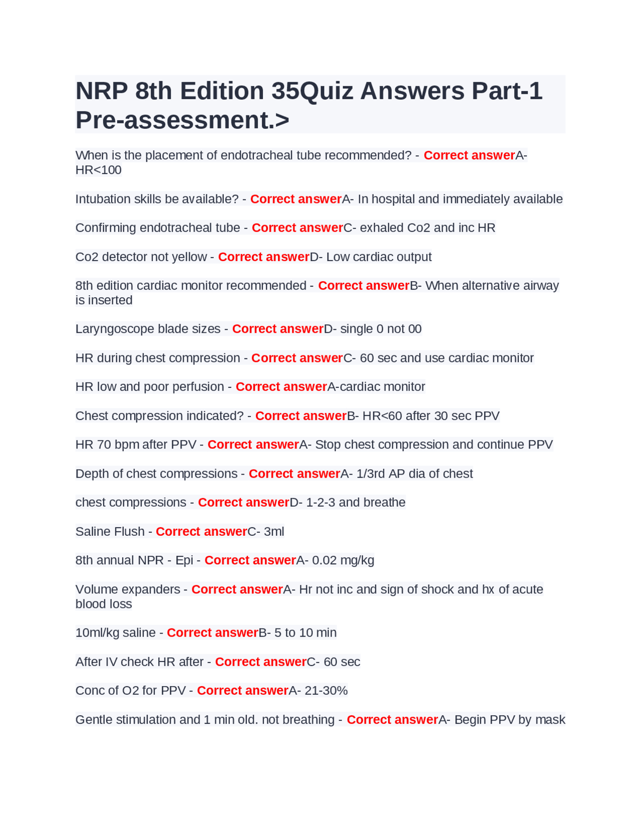 NRP Quiz Answers Part-1: Neonatal Resuscitation Program | Exams Nursing ...