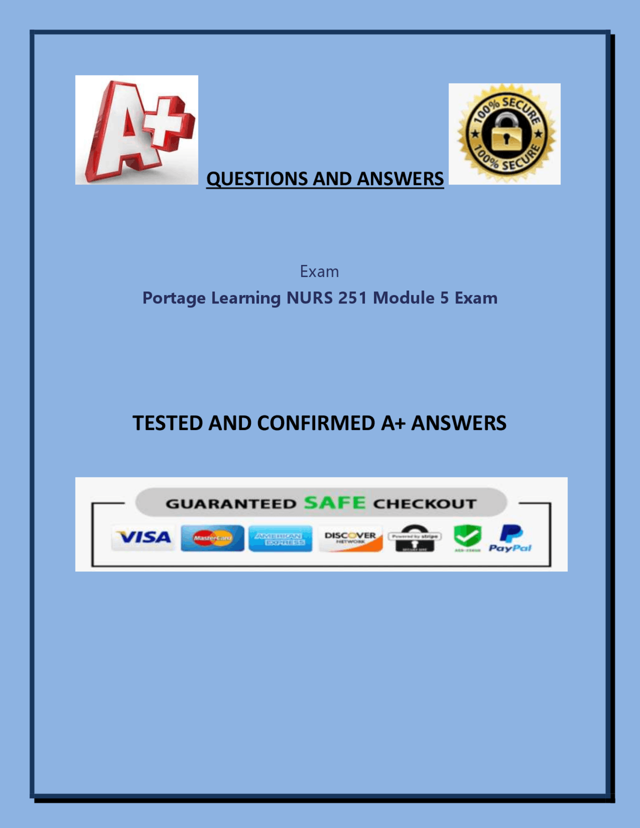 Portage Learning NURS 251 Module 5 Exam | Exams Nursing | Docsity