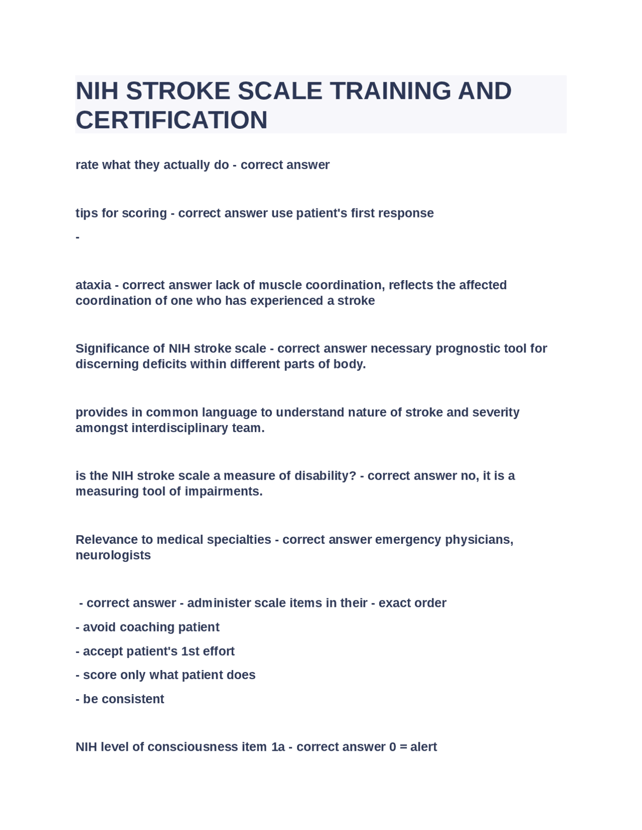 NIH STROKE SCALE TRAINING AND CERTIFICATION | Exams Marketing | Docsity