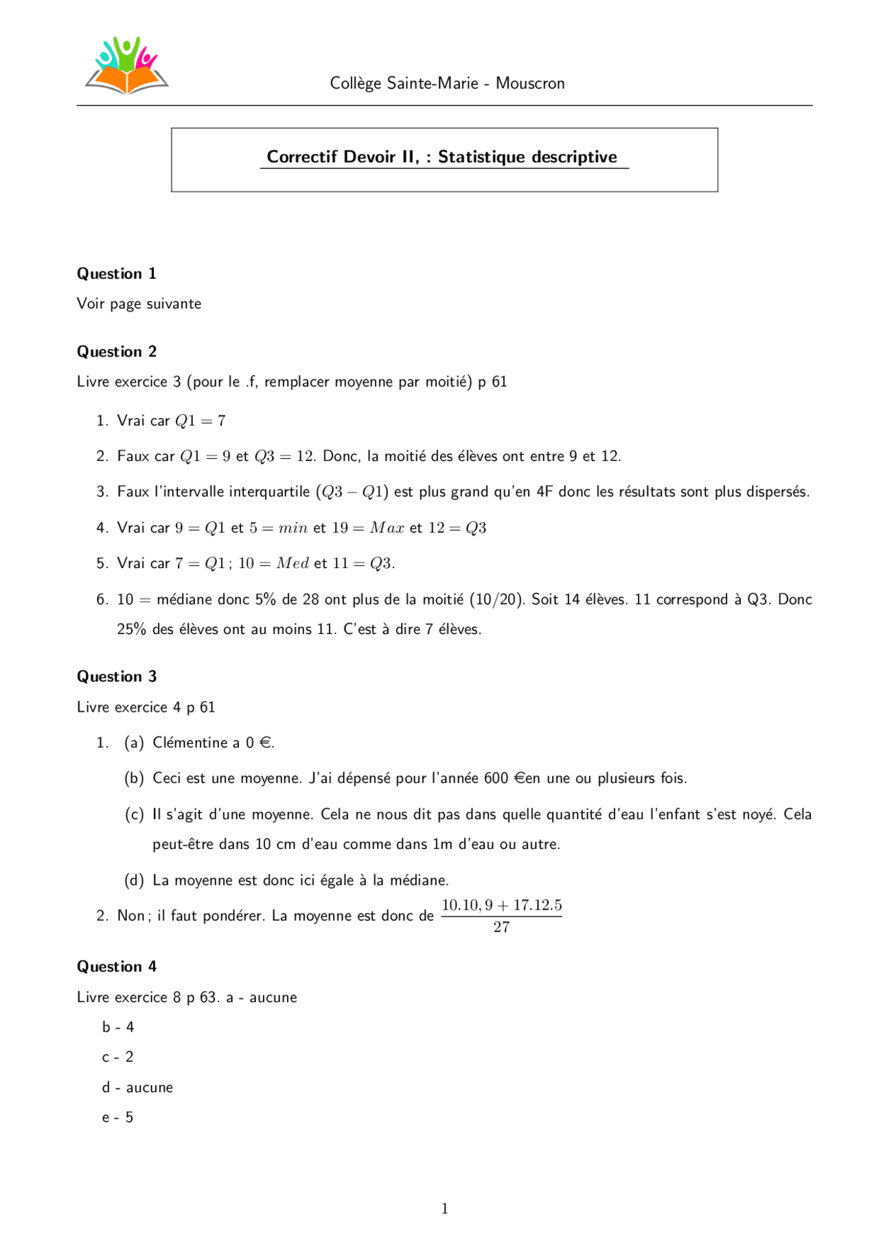 Statistics mathematics | Assignments Mathematics | Docsity