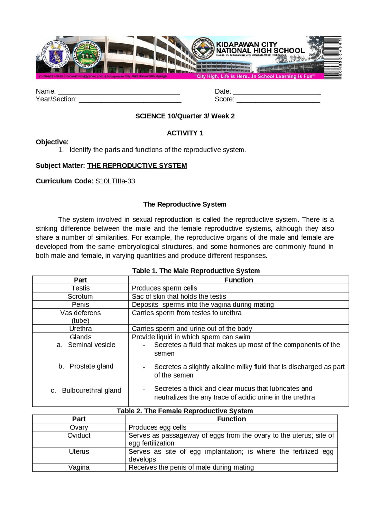 A module for grade 10 students | Summaries Physics | Docsity