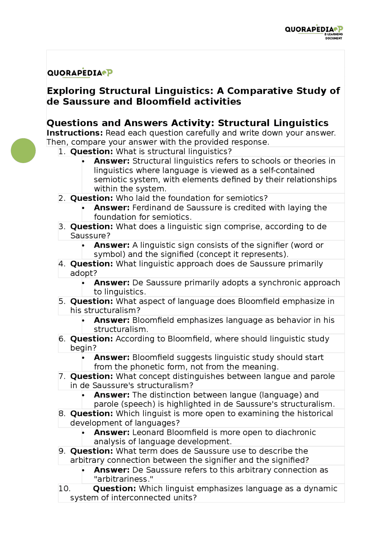 Exploring Structural Linguistics: A Comparative Study of de Saussure and Bloomfield activi ...