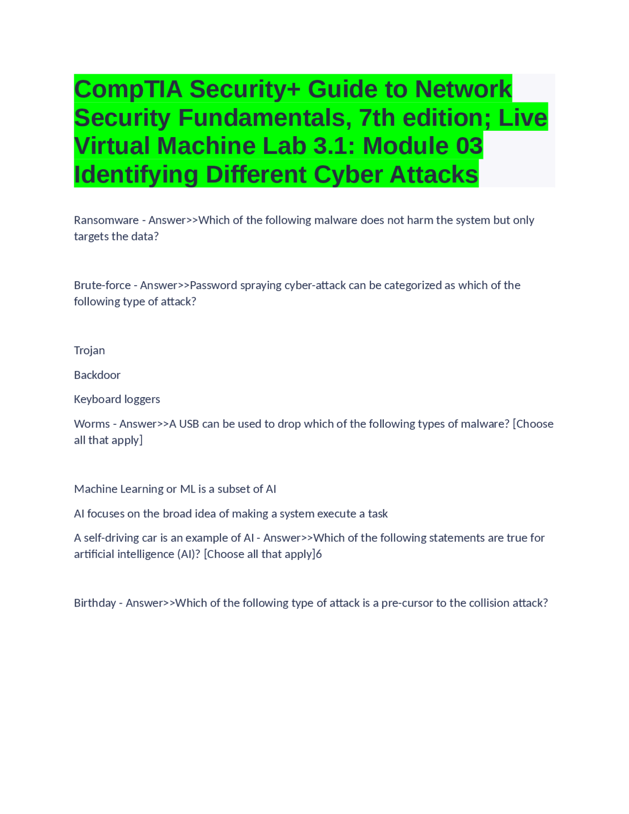 CompTIA Live Virtual Machine Lab 3.1: Module 03 Identifying Different Cyber Attacks | Exams ...