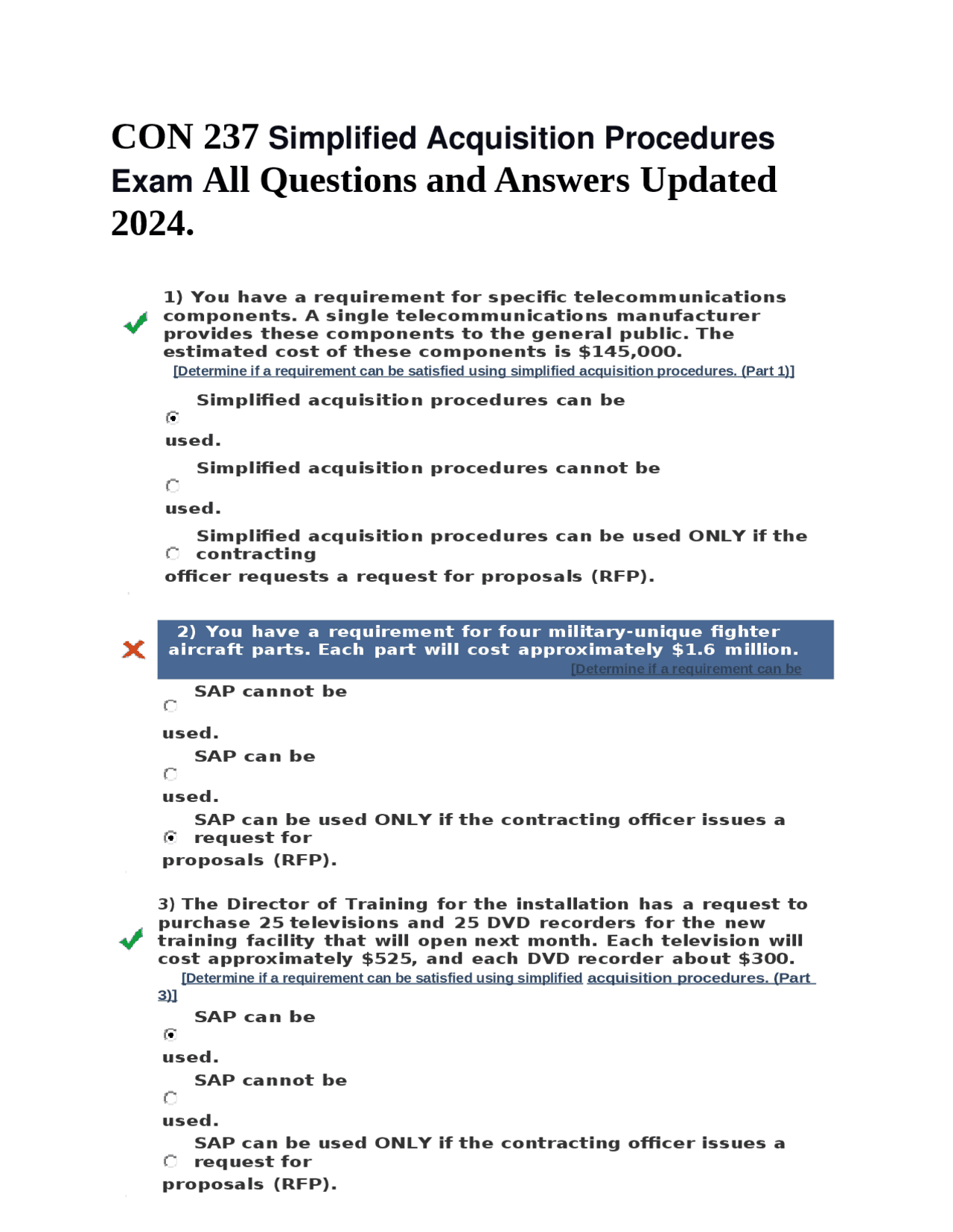 CON 237 Simplified Acquisition Procedures Exam All Questions and ...