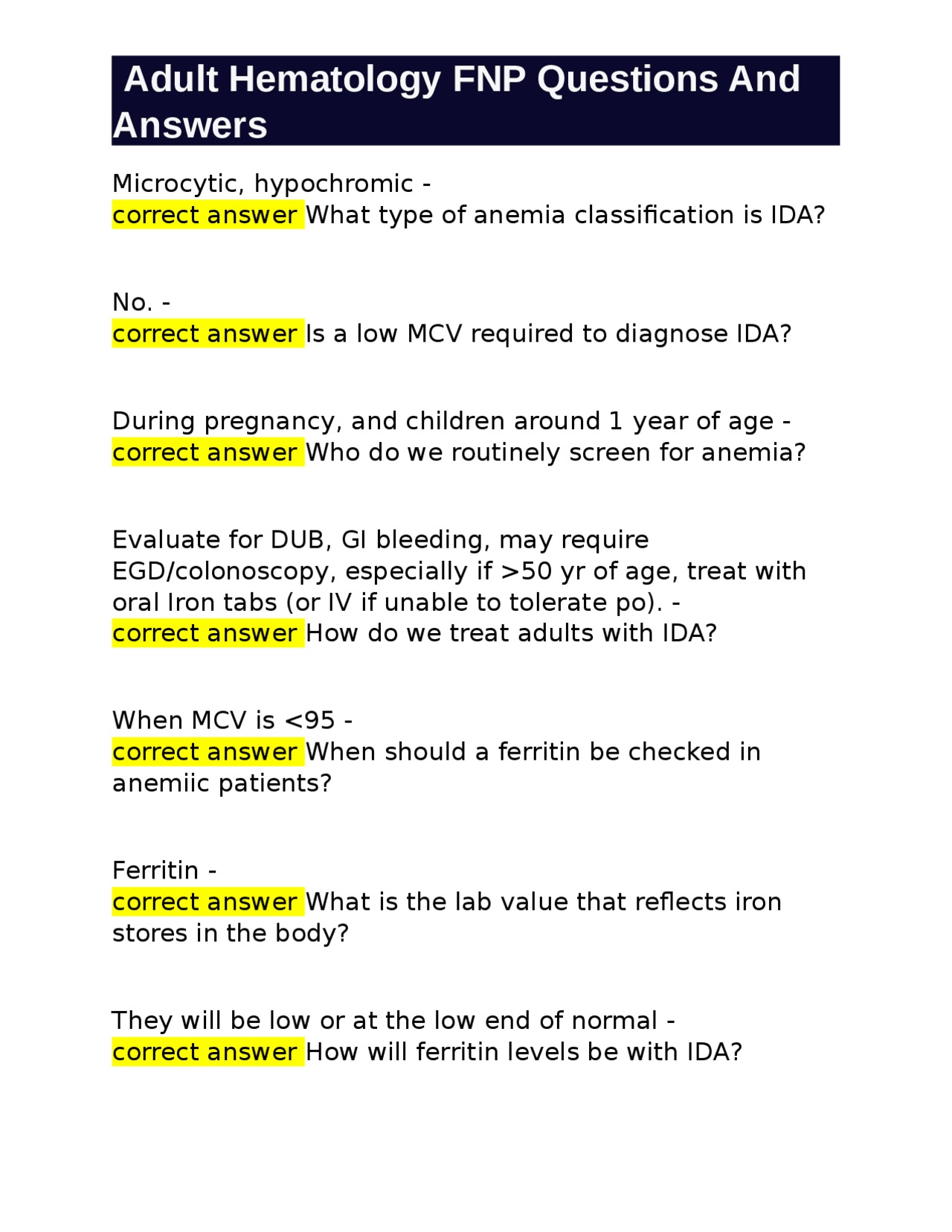Adult Hematology FNP: Anemia Classification, Causes, and Treatment FAQs ...