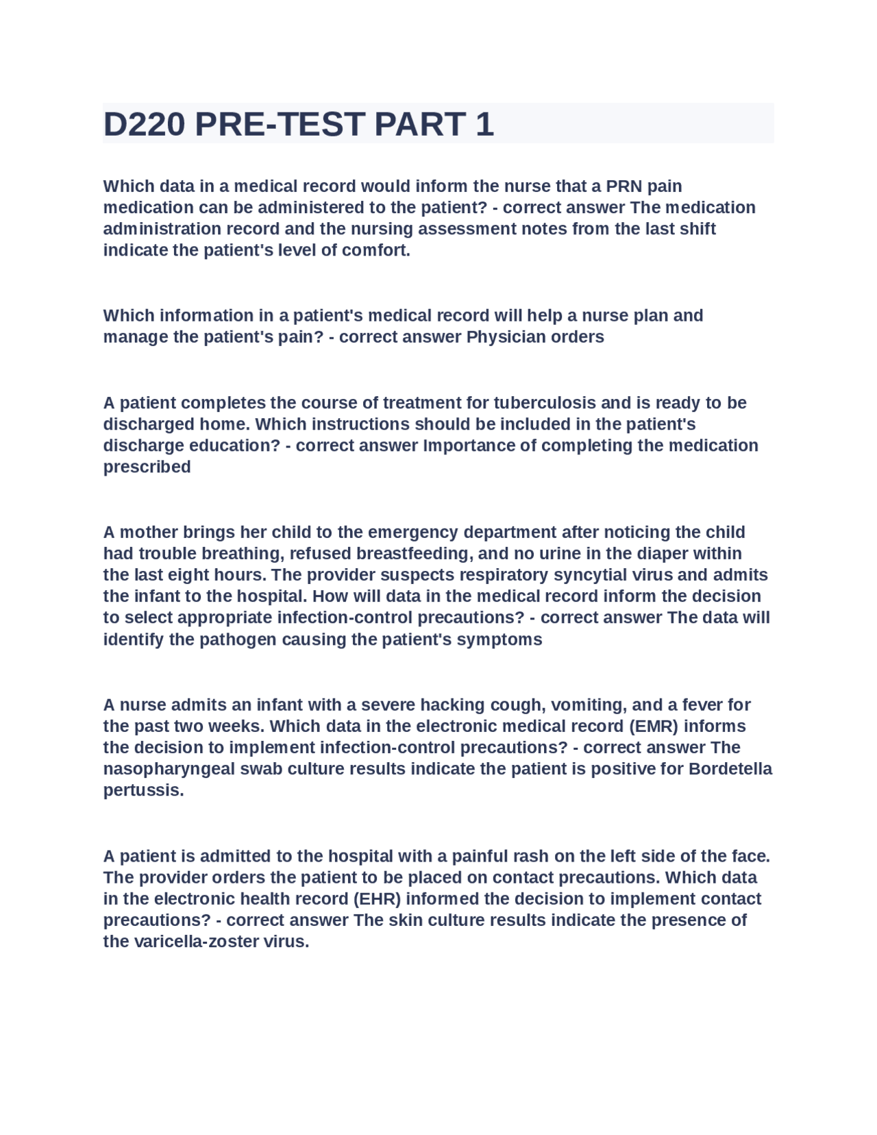 D220 Information Technology In Nursing practice PRE-TEST PART 1 | Exams ...