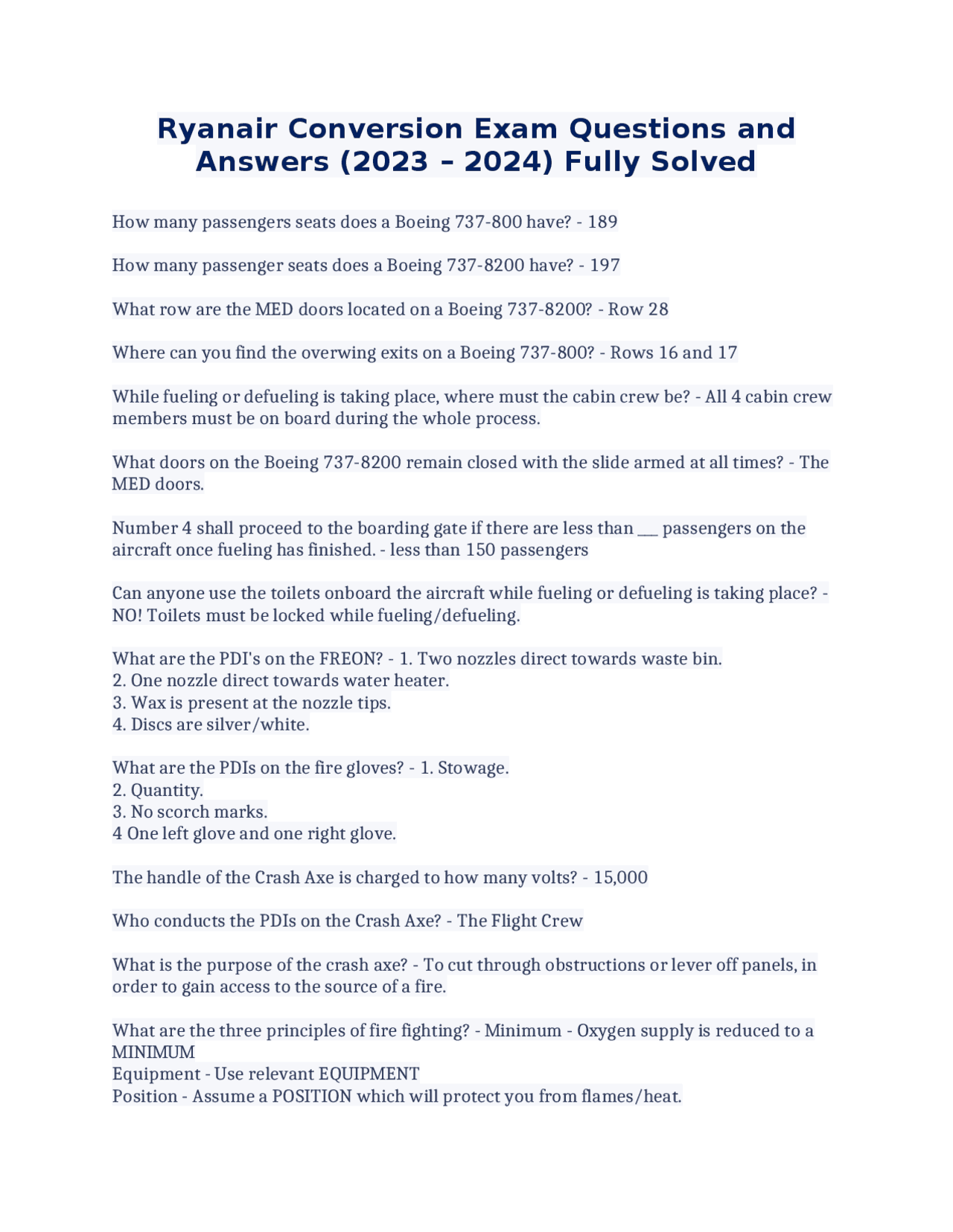 Ryanair Conversion Exam Questions and Answers (2023 – 2024) Fully ...
