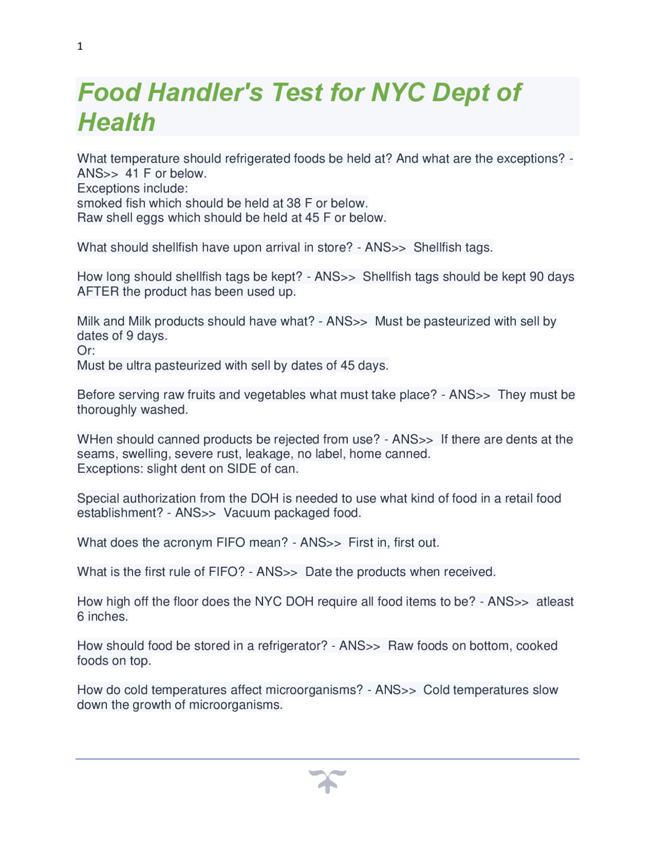 NYC Food Handler's Test: Food Safety and Storage Requirements | Exams ...