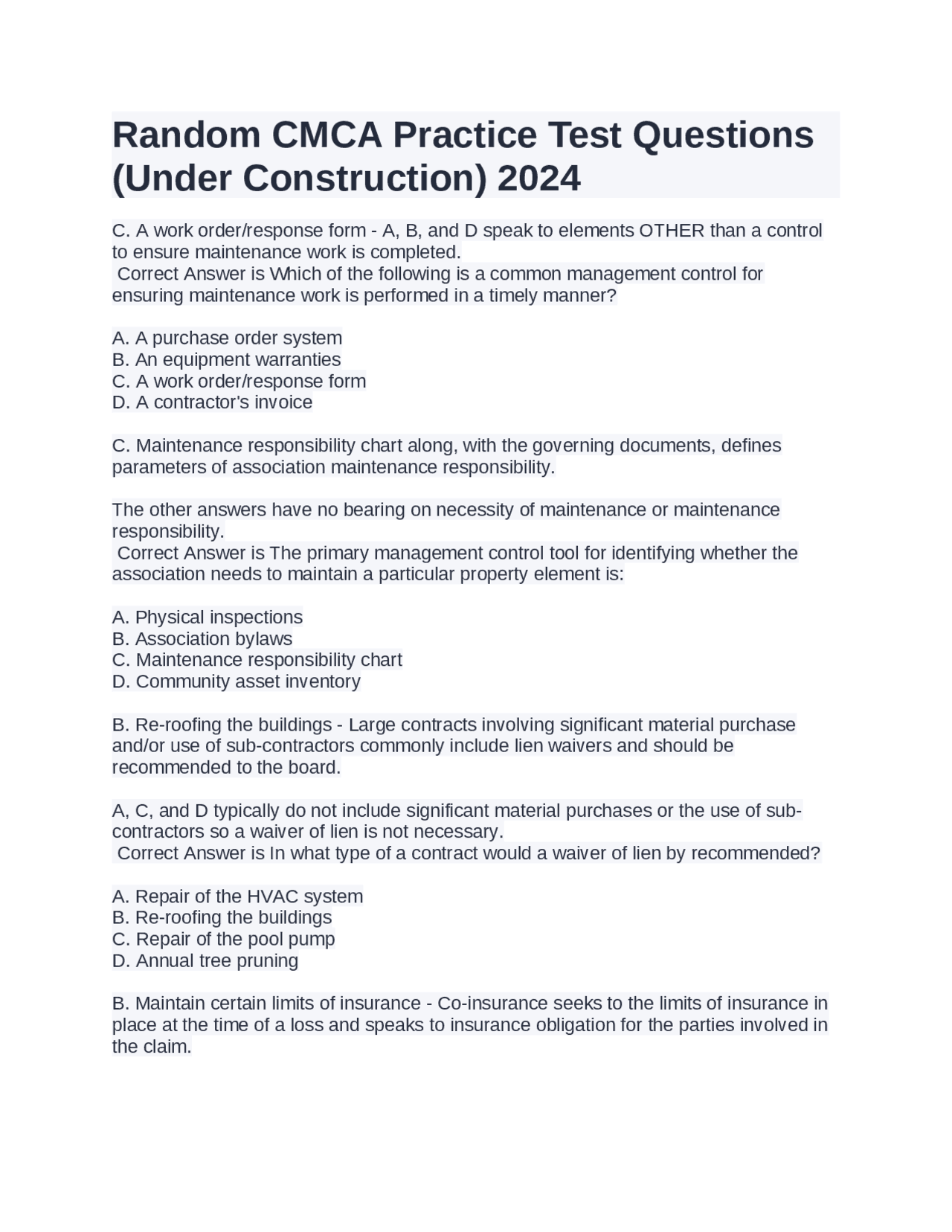 Random CMCA Practice Test Questions (Under Construction) 2024 | Exams ...
