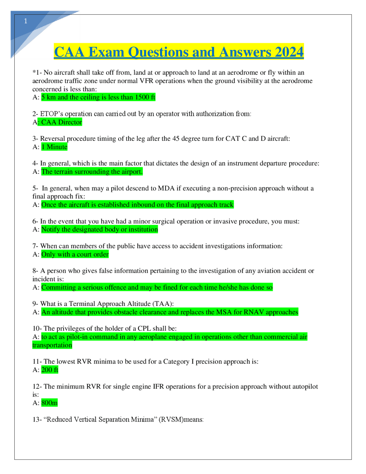 ICAO Doc 8168: Aircraft Approaches, Departures, and Operational Requirements | Exams Nursing ...