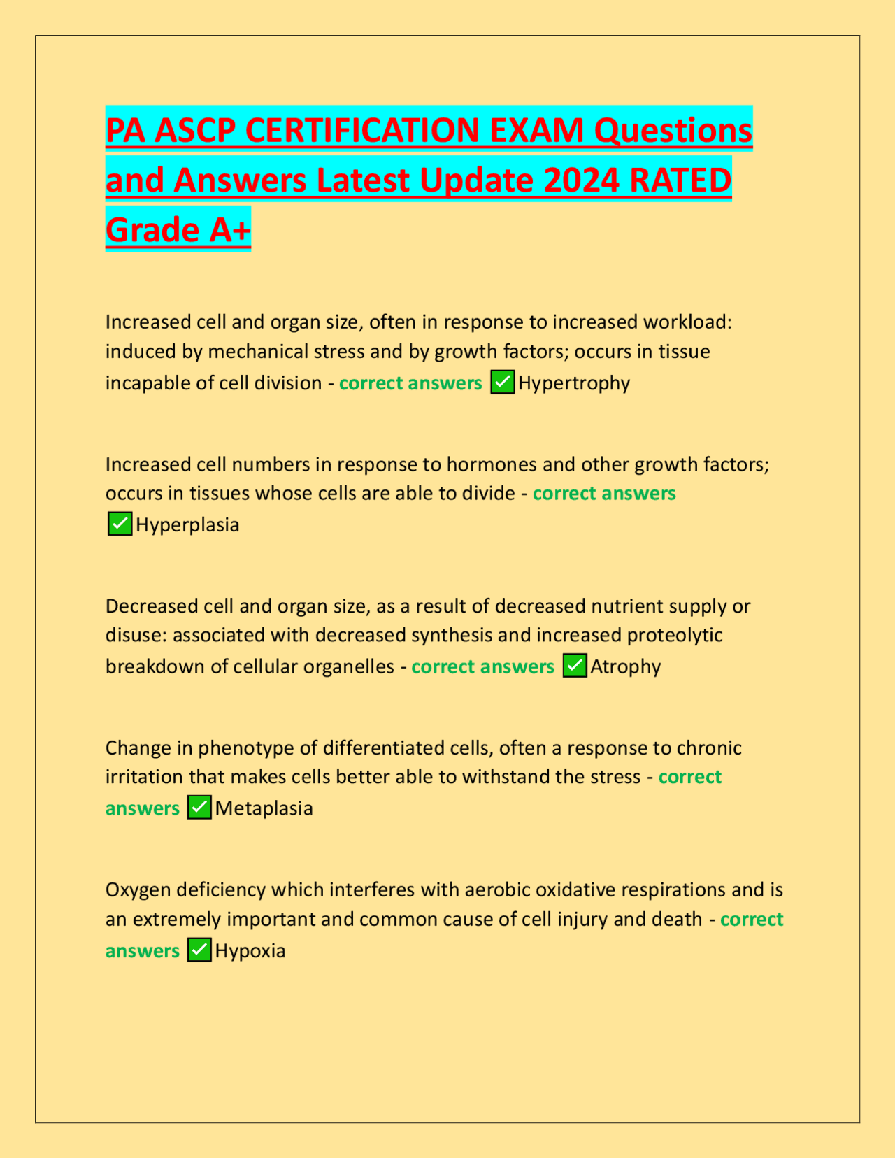 PA ASCP CERTIFICATION EXAM Questions and Answers Latest Update 2024 ...