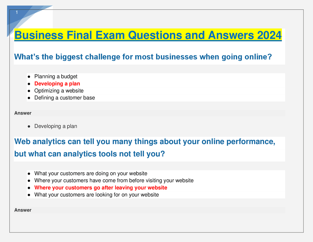 Business Final Exam Questions and Answers 2024 | Exams Business ...