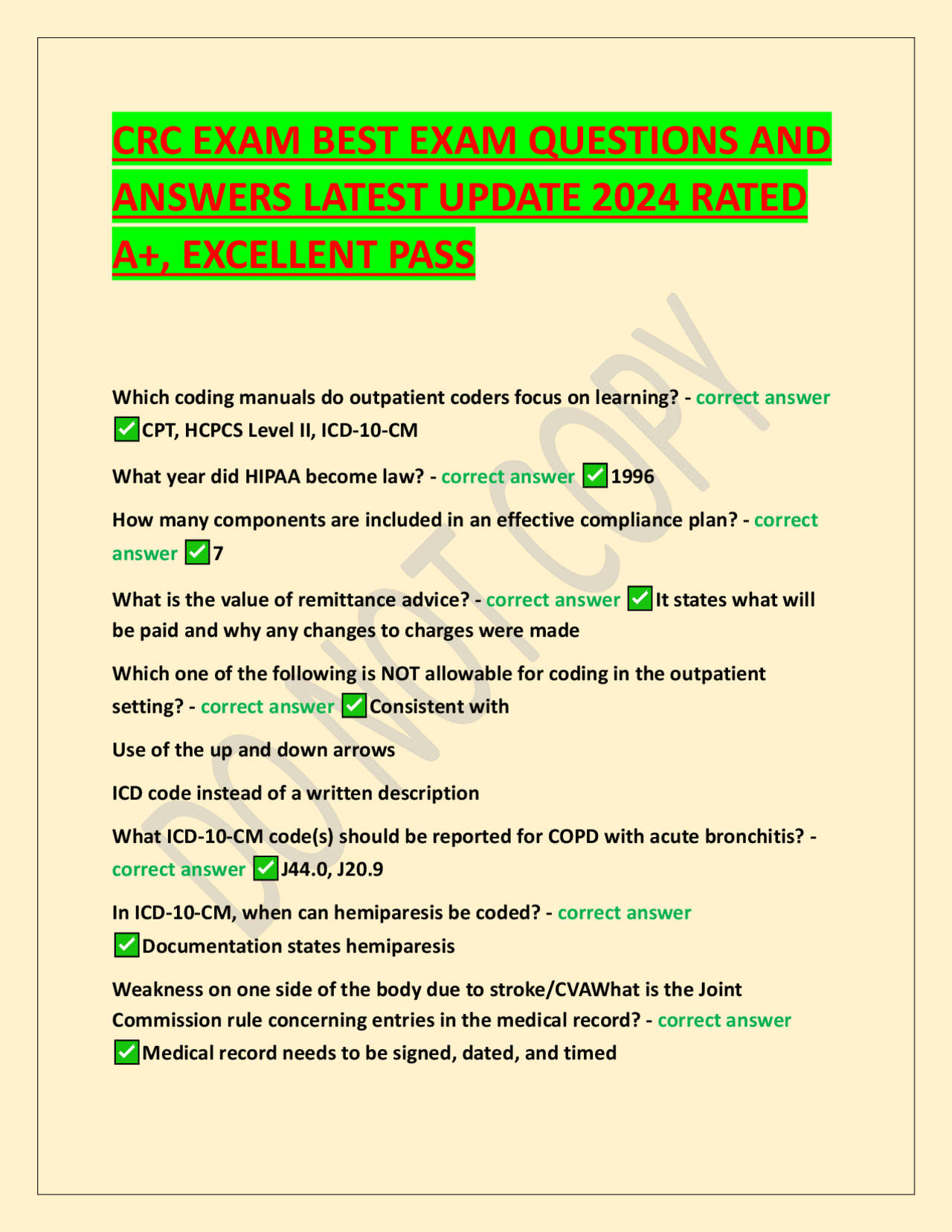 CRC EXAM BEST EXAM QUESTIONS AND ANSWERS LATEST UPDATE 2024 RATED A+ ...