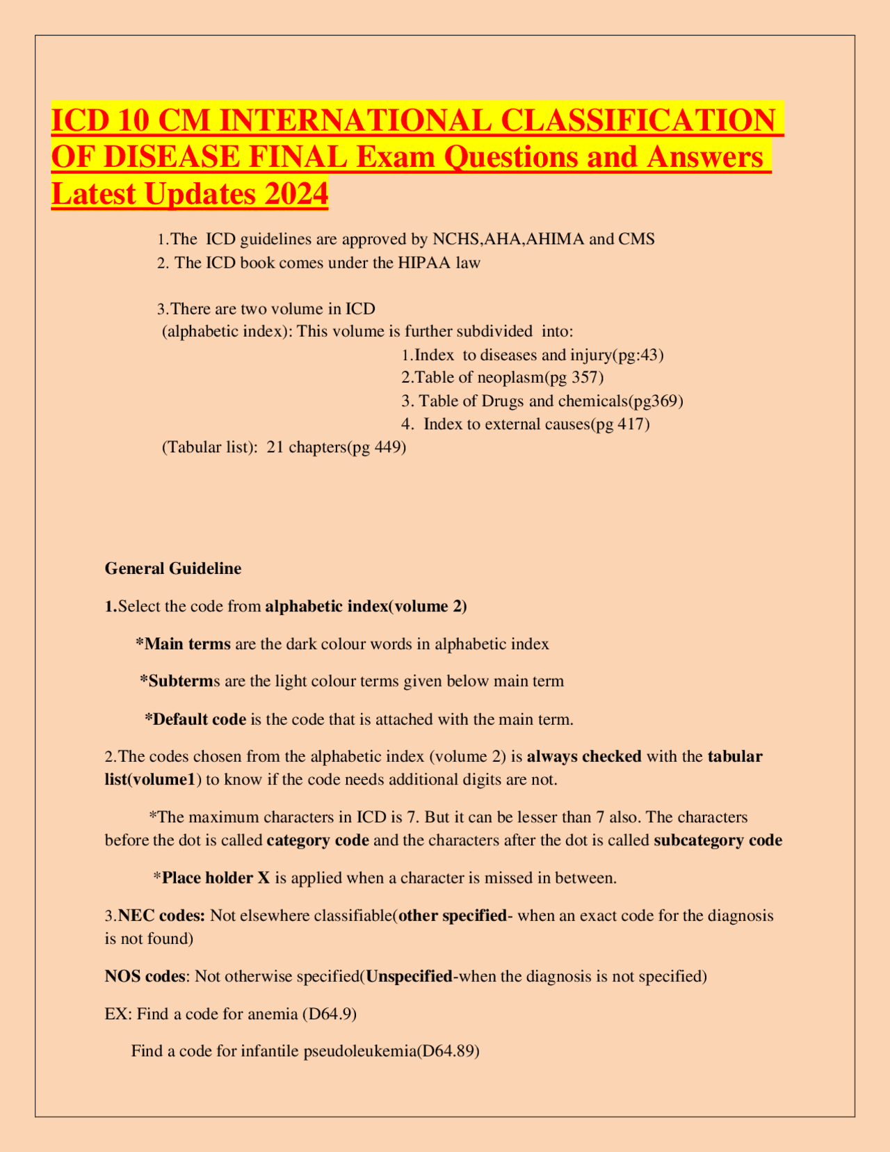 ICD-10 Coding for Various Medical Conditions and Injuries | Exams ...