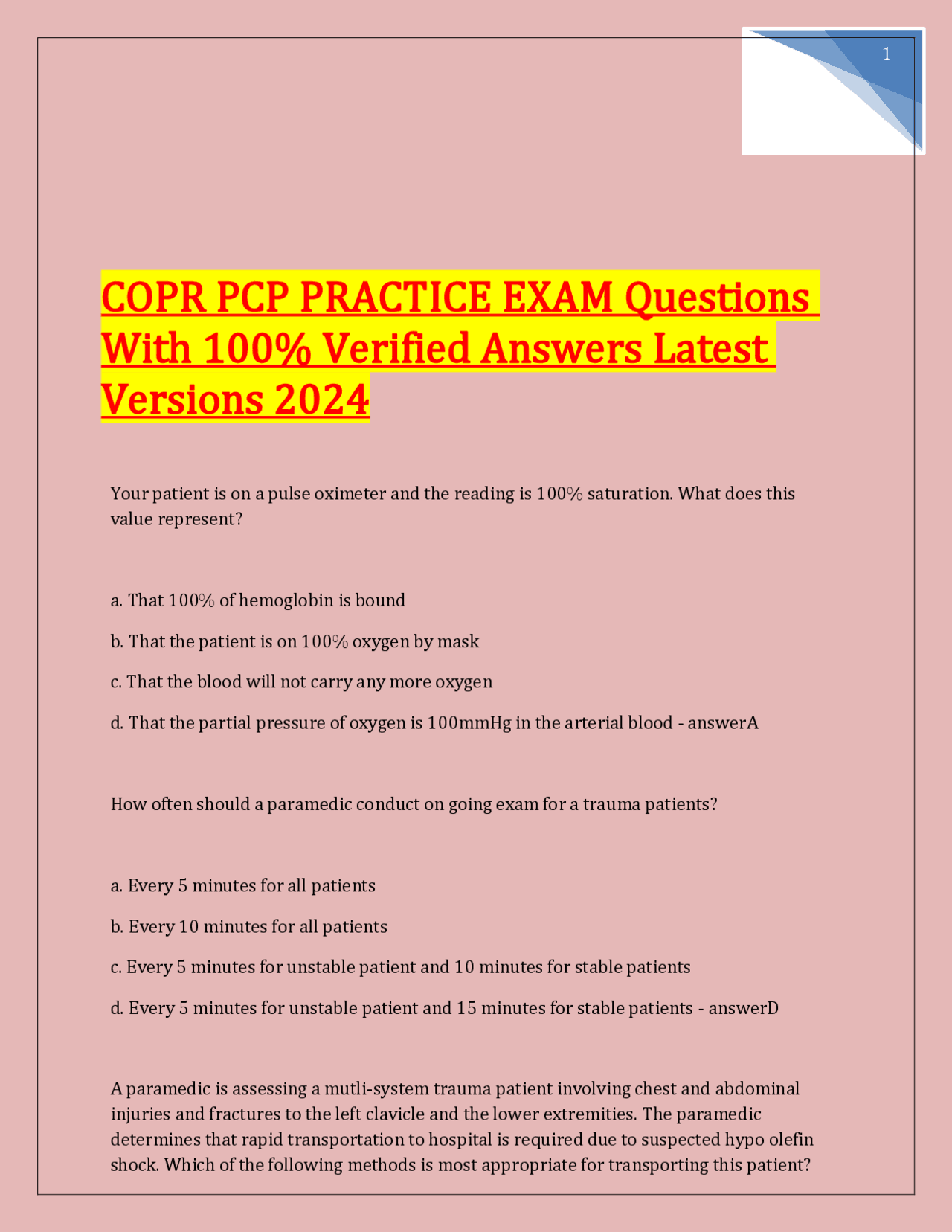 COPR PCP PRACTICE EXAM Questions With 100% Verified Answers Latest ...