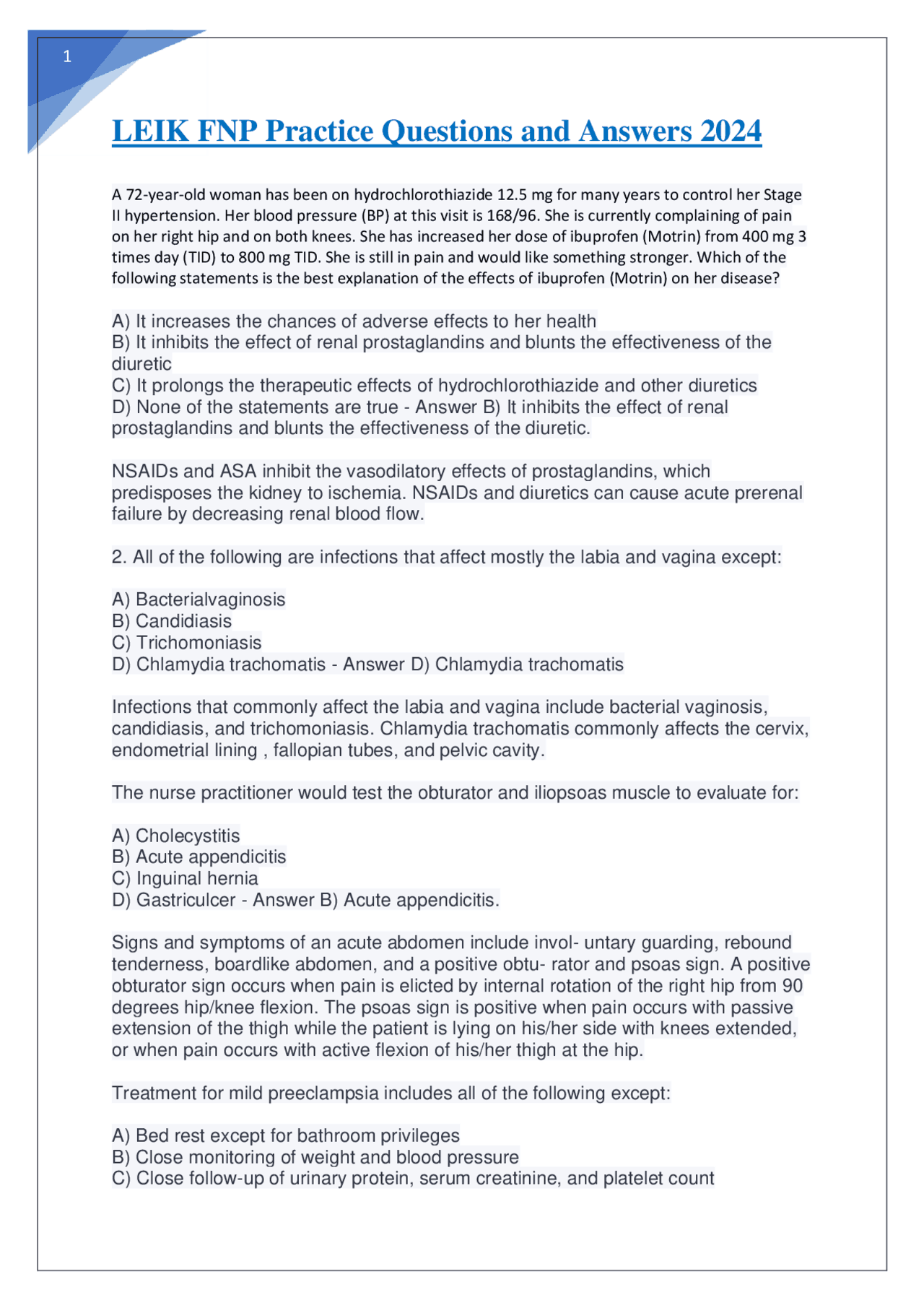 LEIK FNP Practice Questions and Answers 2024 | Exams Nursing | Docsity